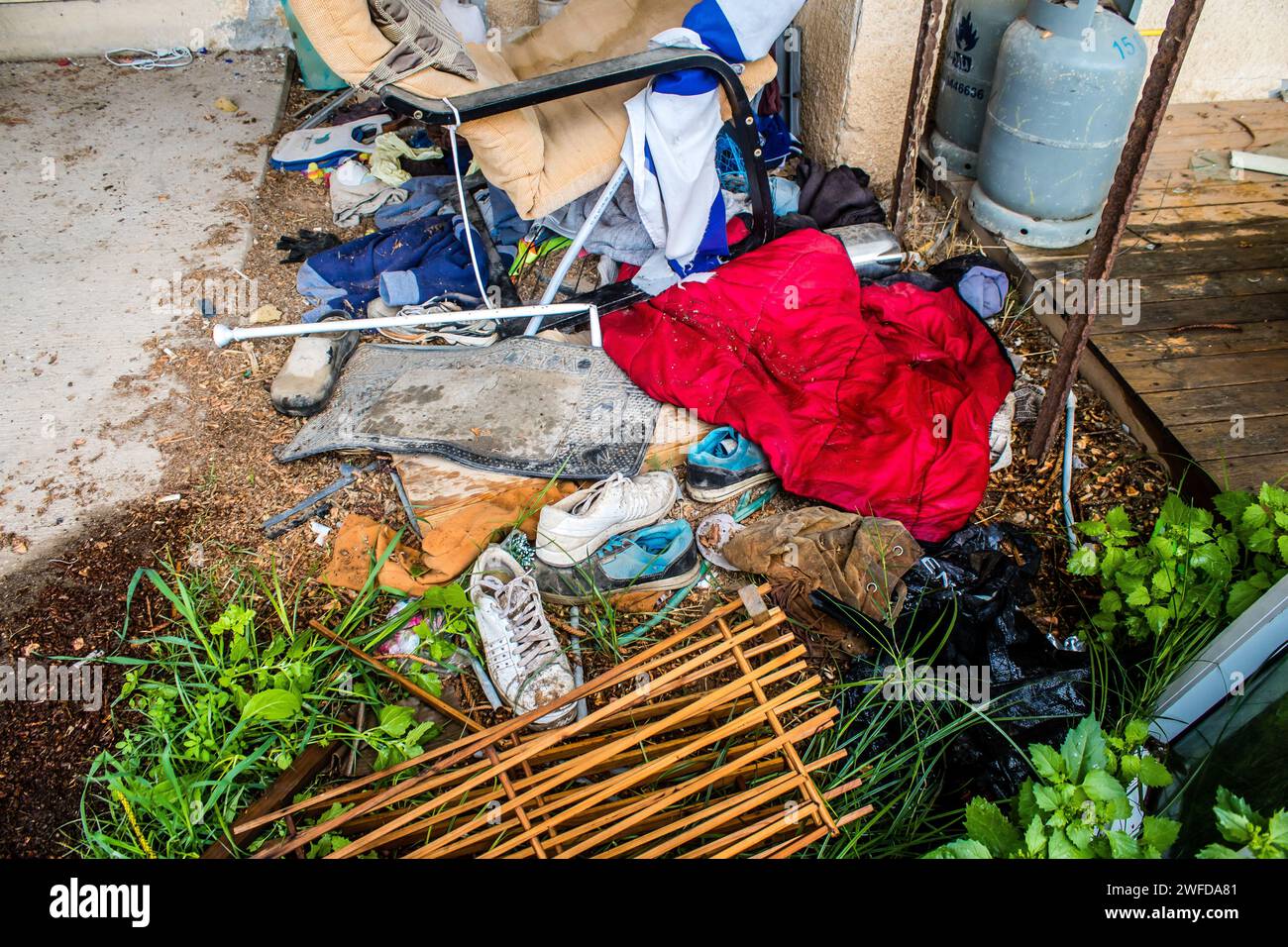 Kfar Aza kibbutz, Israël - January 29, 2024 Aftermath of the attack on ...
