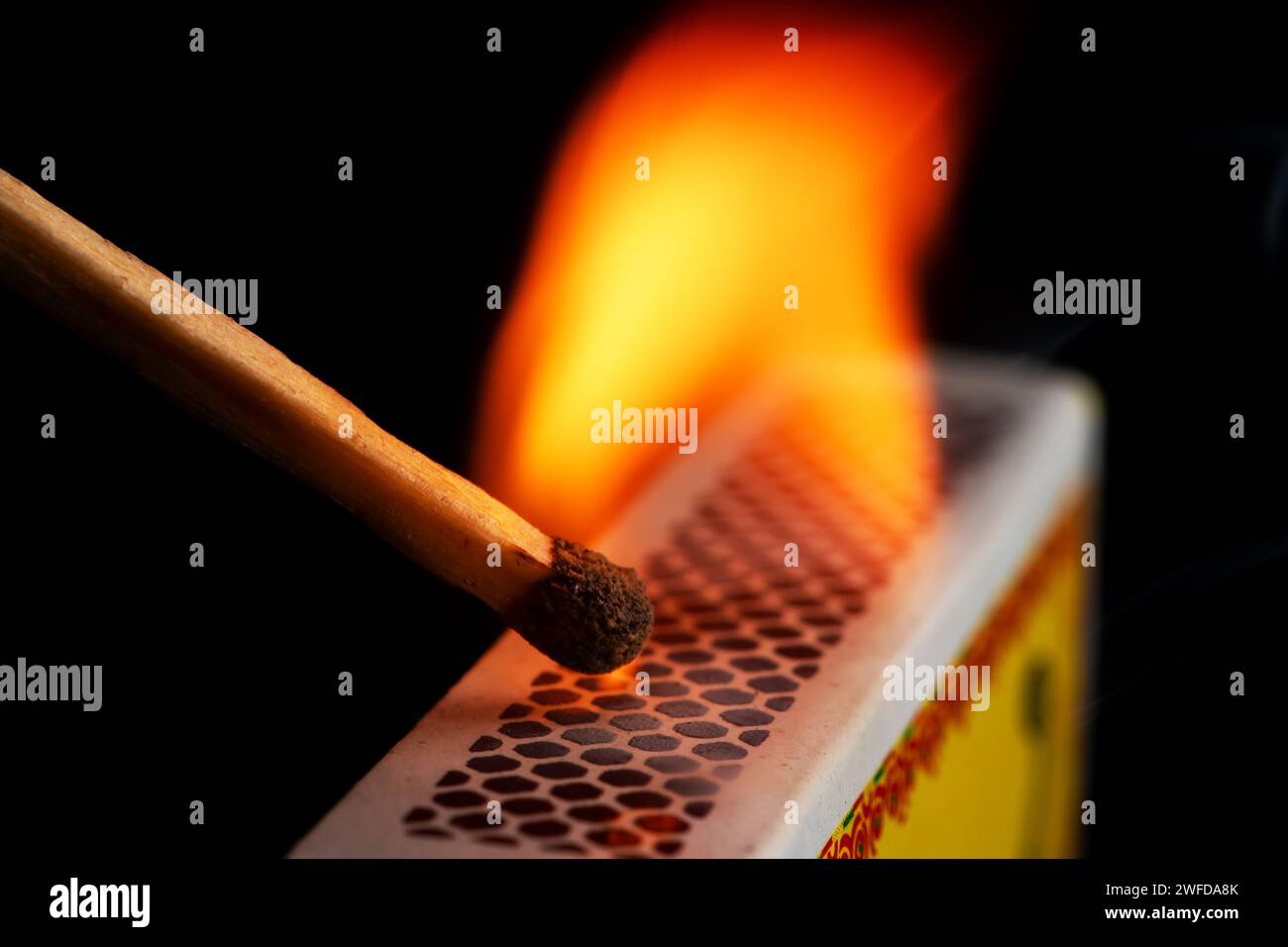 Firing point safety match. Close-up view to strike matches for matchbox ...