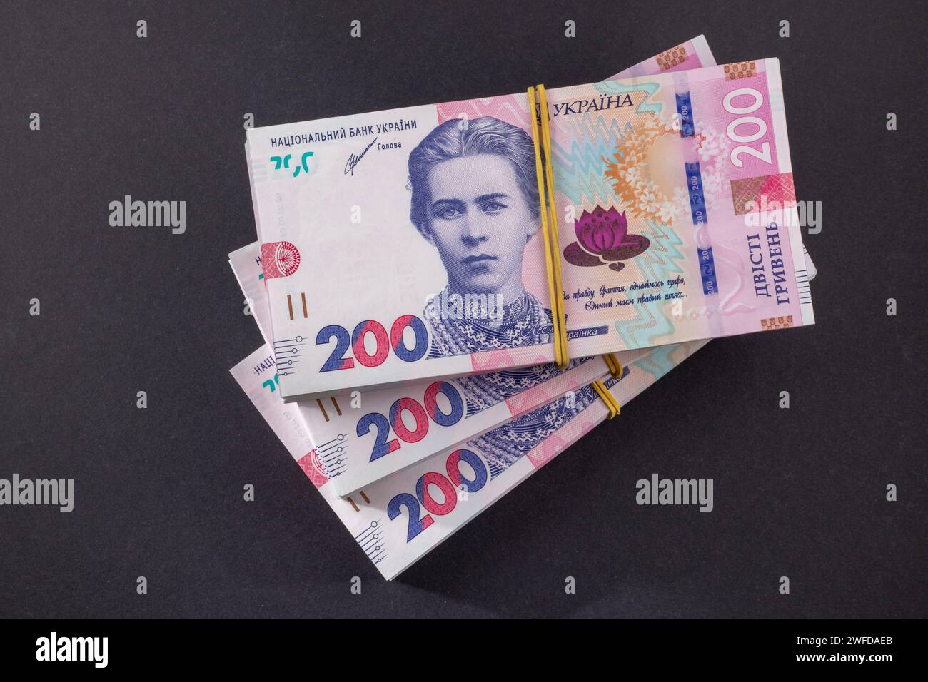 Stack of ukrainian money hryvnia. grivna, hryvna with 200 banknotes ...
