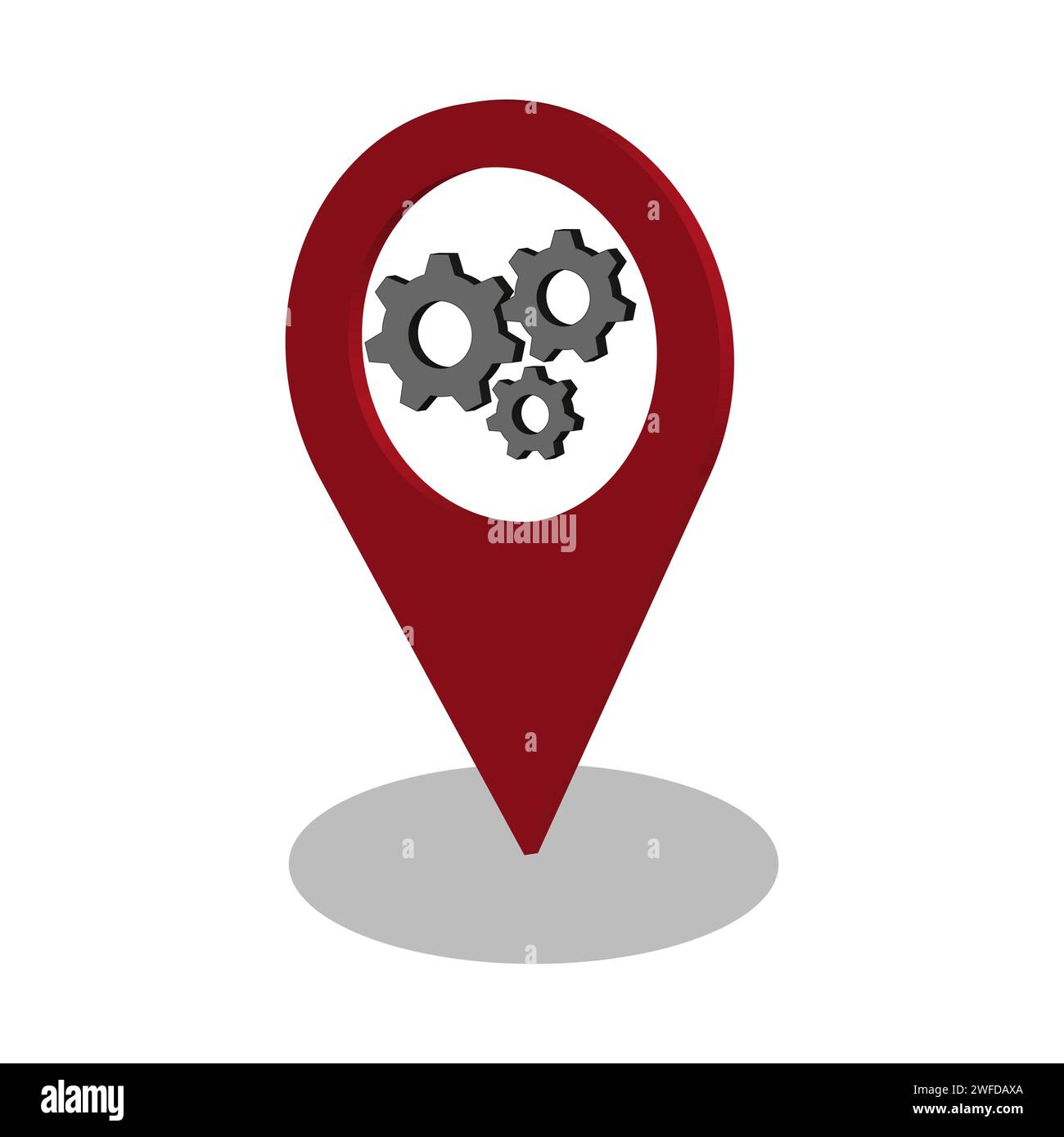 System settings location. Red gear pin. Vector illustration. Stock ...