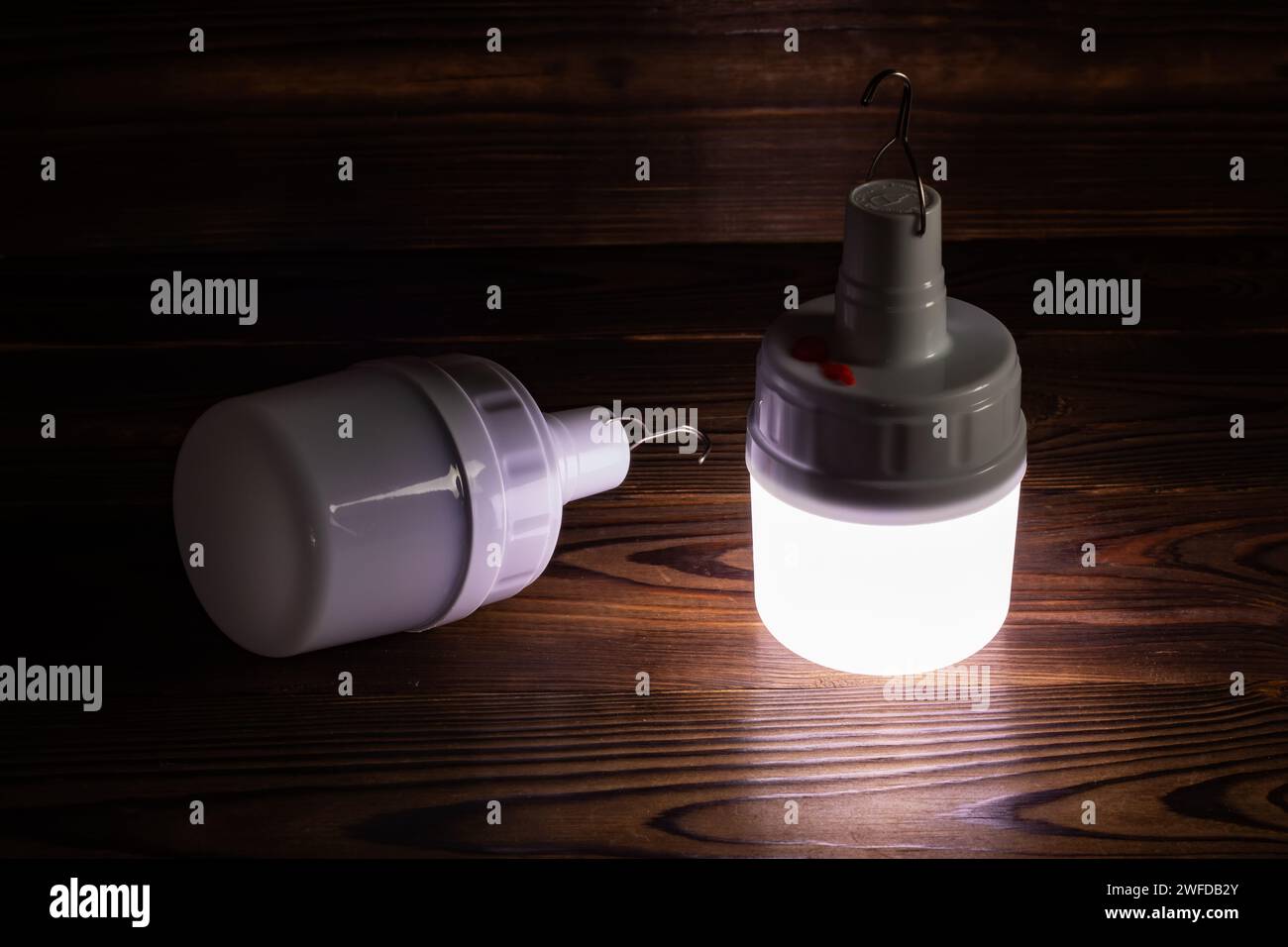Two white emergency led bulbs with integrated battery Stock Photo - Alamy