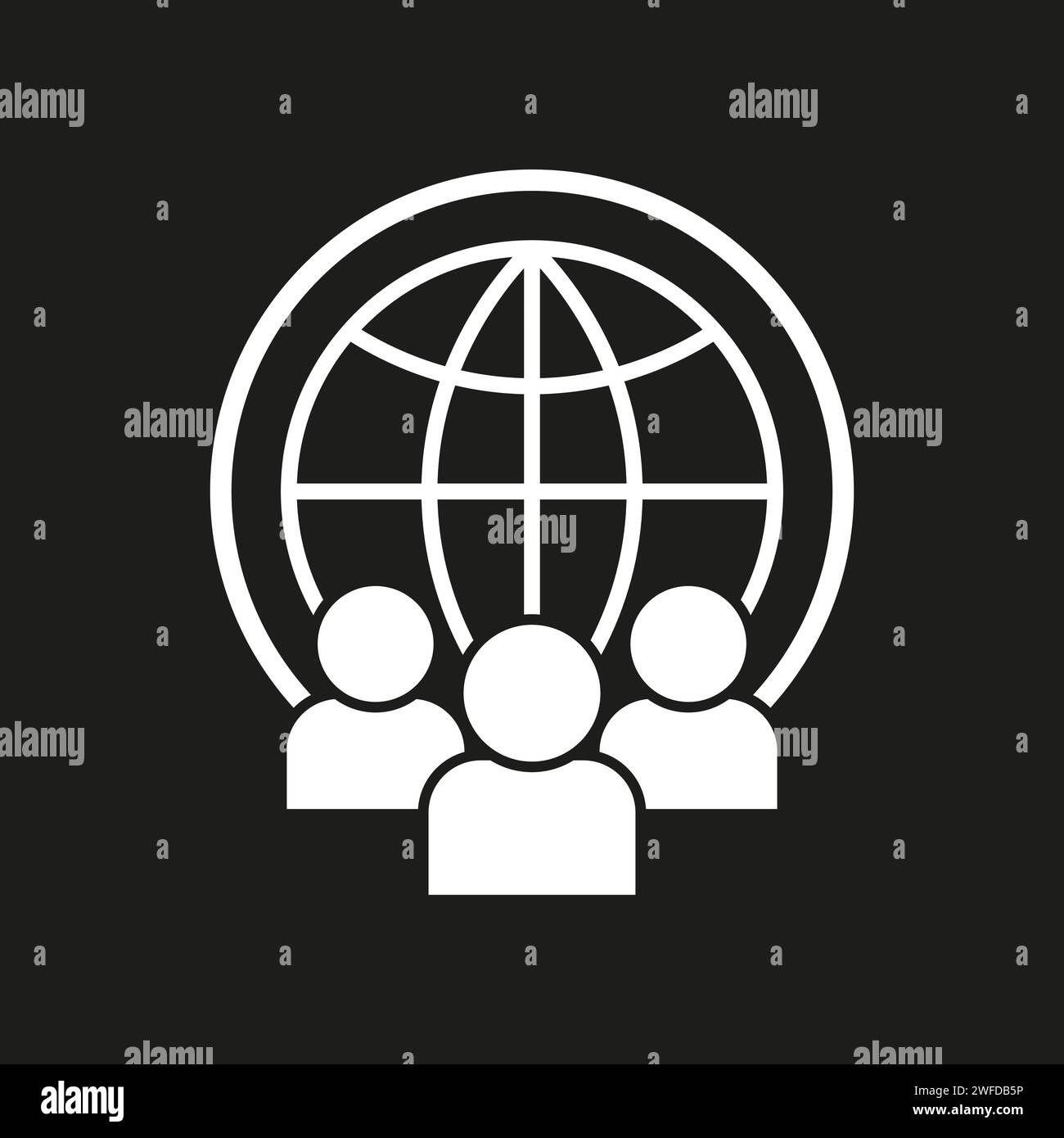 world community. Globe with a team of people. Vector illustration ...