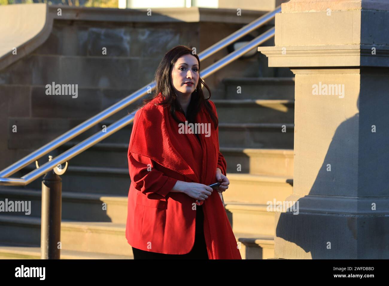 DUP MLA Emma Little-Pengelly leaves the Parliament Buildings in ...