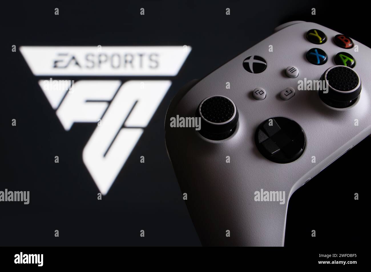 Dnipro, Ukraine, 28 september 2023: EA FC 24 with xbox controller on TV ...