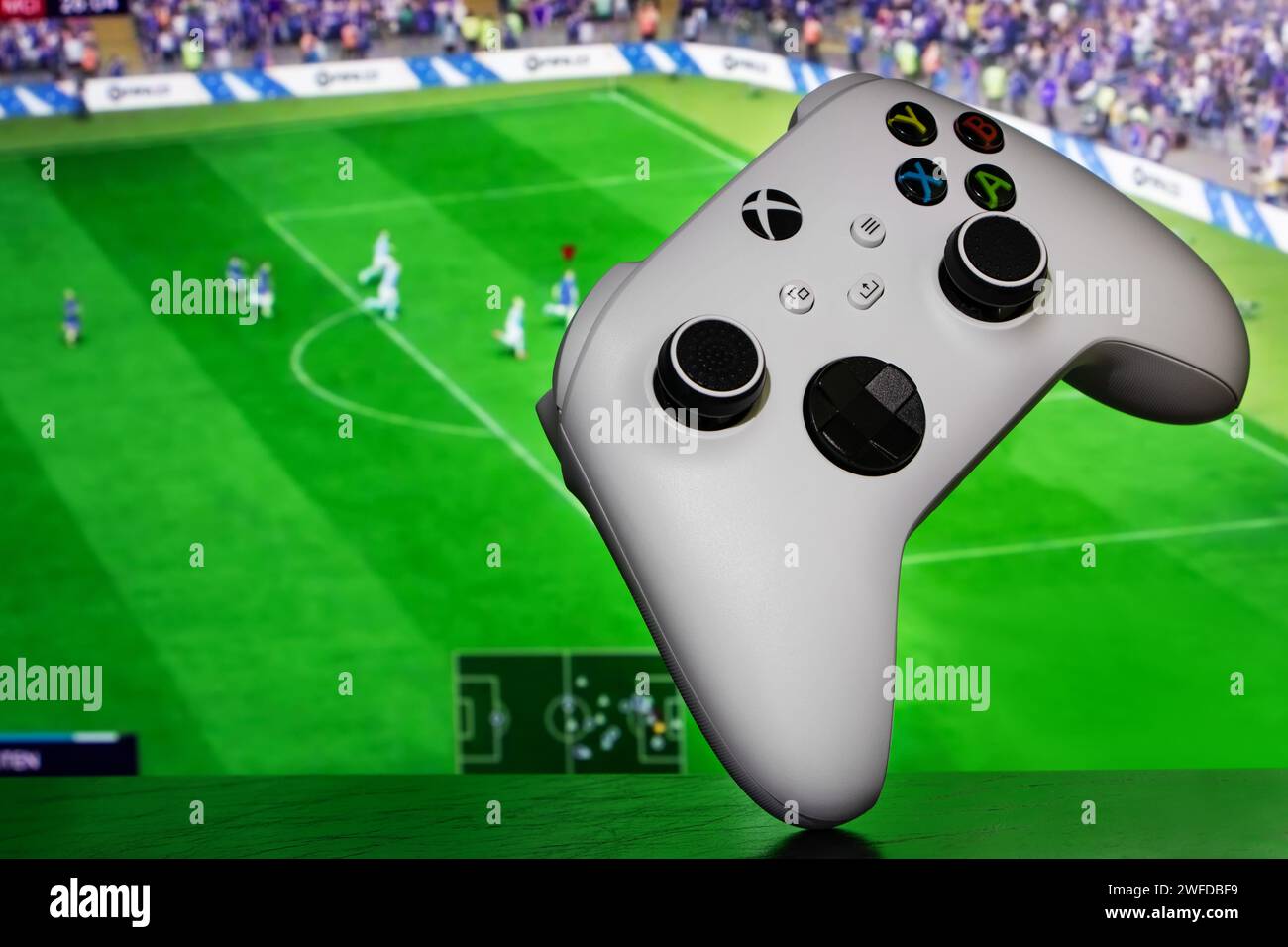 Dnipro, Ukraine, 28 september 2023: EA FC 24 with xbox controller on TV ...