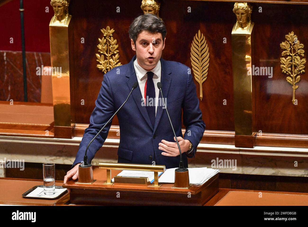 Paris, France. 30th Jan, 2024. French Prime Minister Gabriel Attal ...