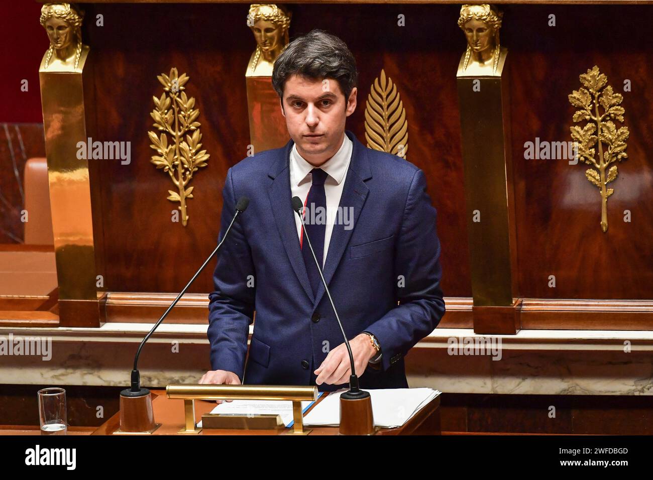 Paris, France. 30th Jan, 2024. French Prime Minister Gabriel Attal ...