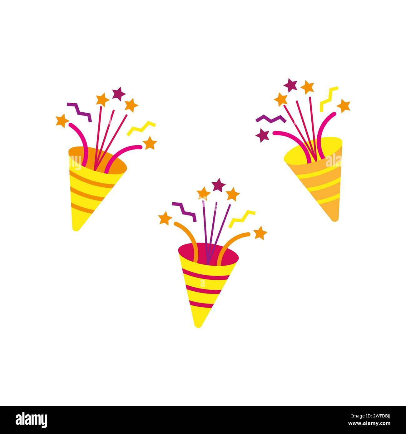 Set confetti party popper icon, fireworks logo, cap, flat design ...