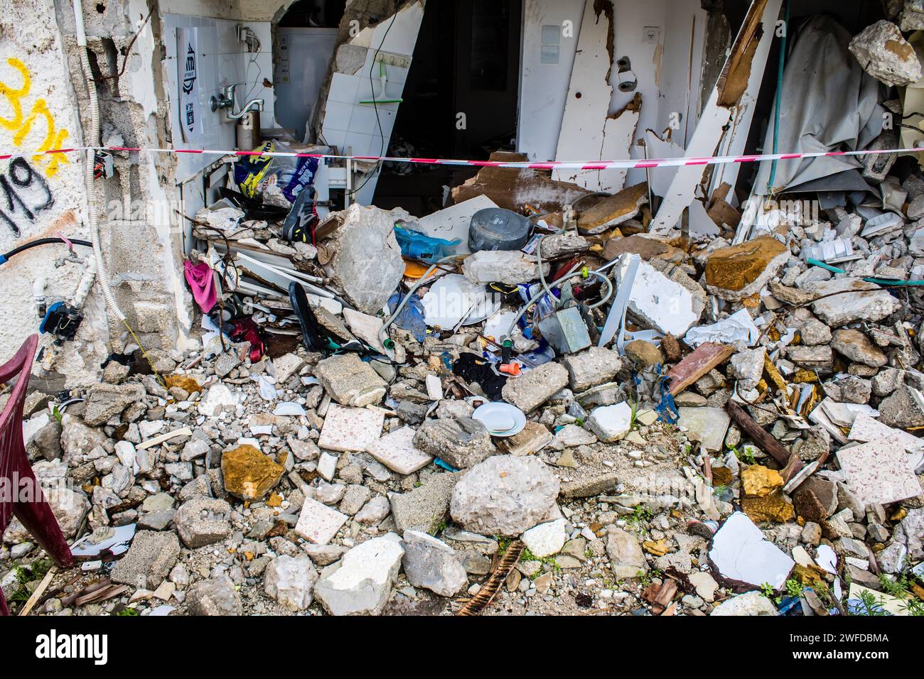 Kfar Aza kibbutz, Israël - January 29, 2024 Aftermath of the attack on ...