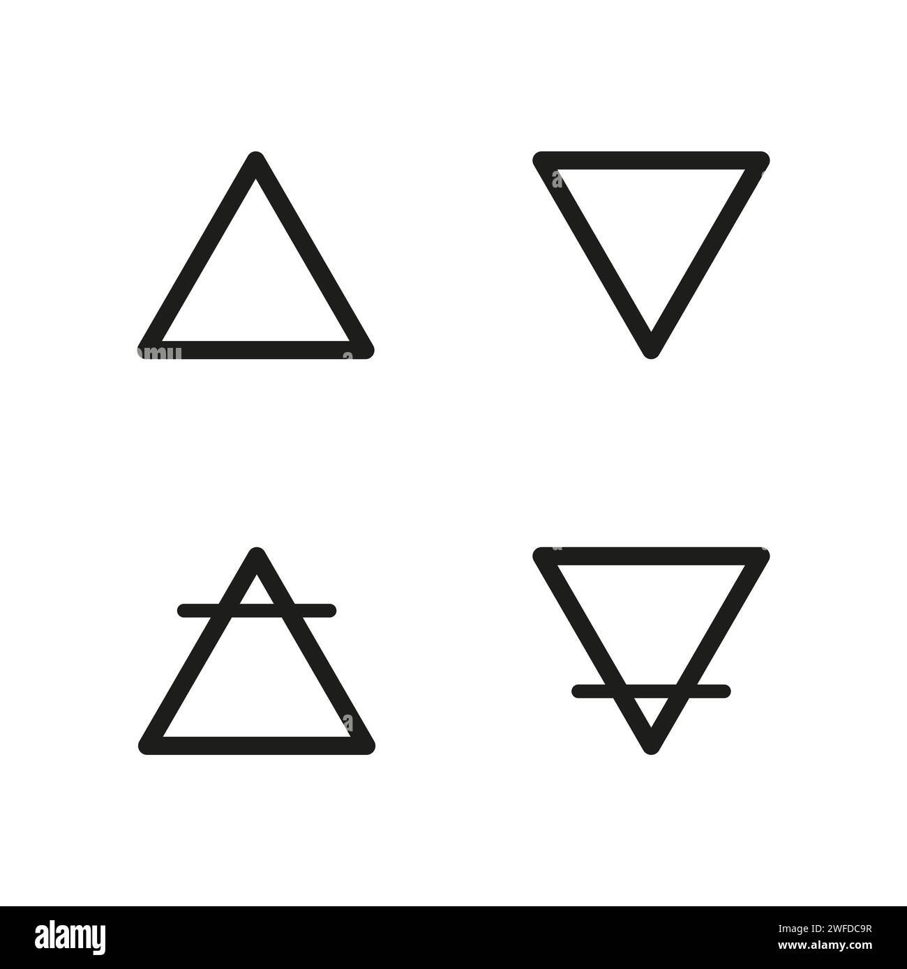 four elements icons, line, triangle symbols set. Air, fire, water ...
