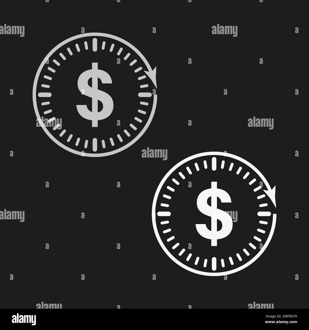 time is money icon, dollar with clock linear sign isolated. Vector ...