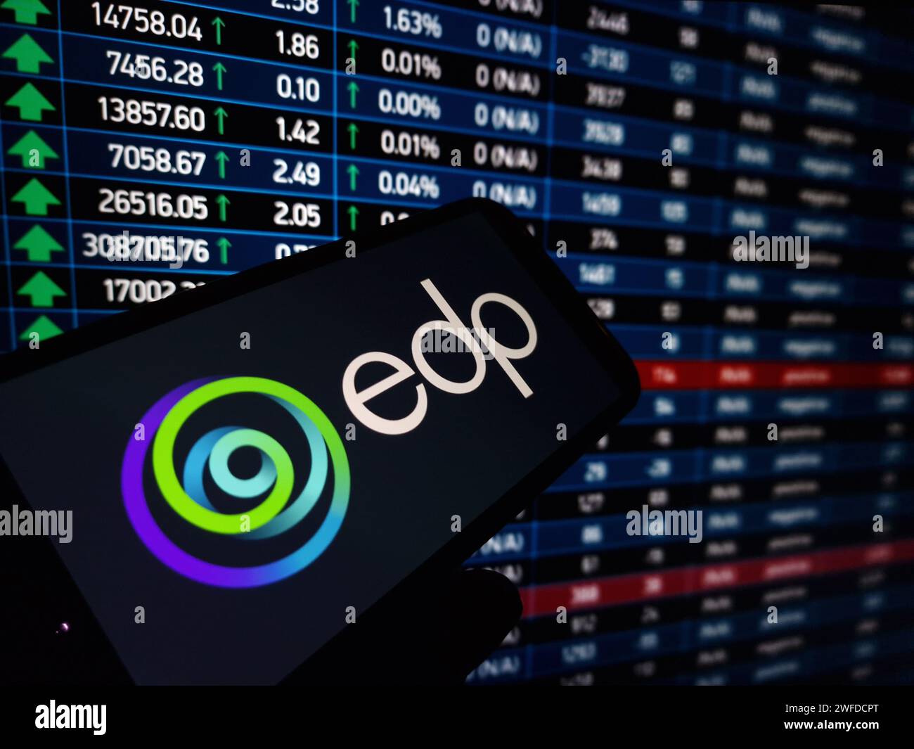 Konskie, Poland - January 27, 2024: Edp Group company logo displayed on ...