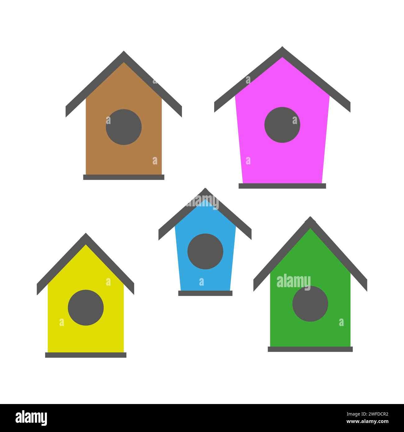 Set of colorful birdhouses. Nesting boxes for birds. Vector ...