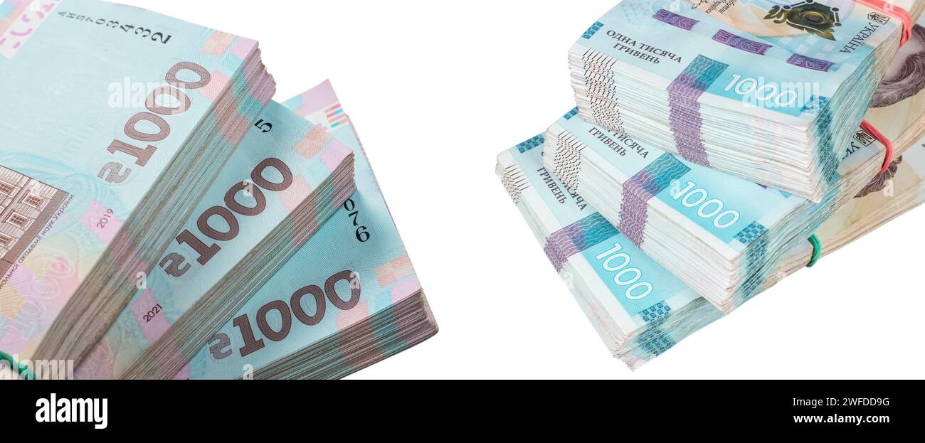 Bank packs of 1000 ukrainian hryvna, isolated on white background Stock ...