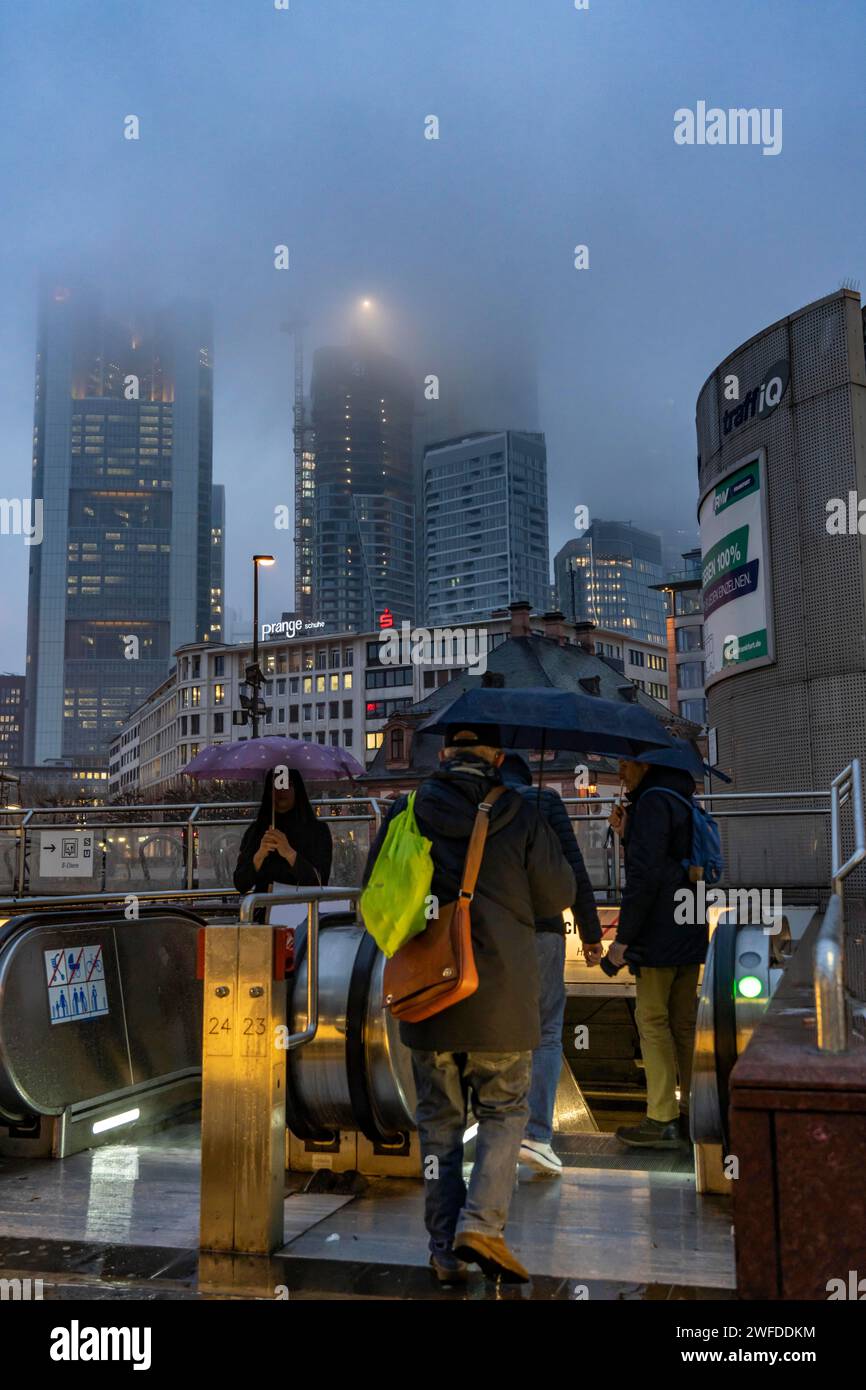 Rainy weather, freezing rain, entrance to Hauptwache subway station ...