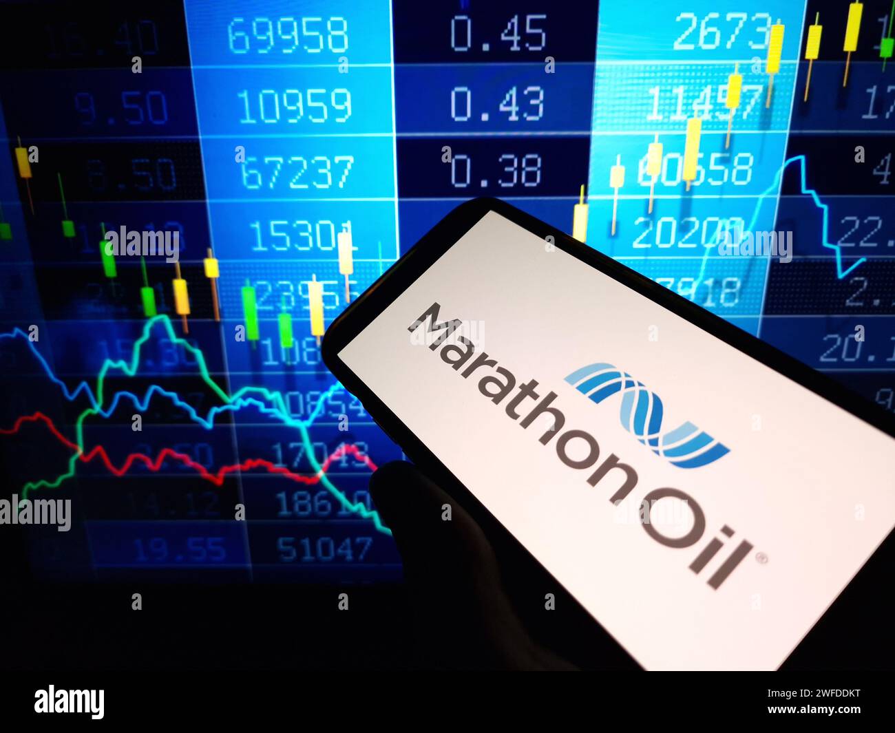 Konskie, Poland - January 27, 2024: Marathon Oil company logo displayed ...