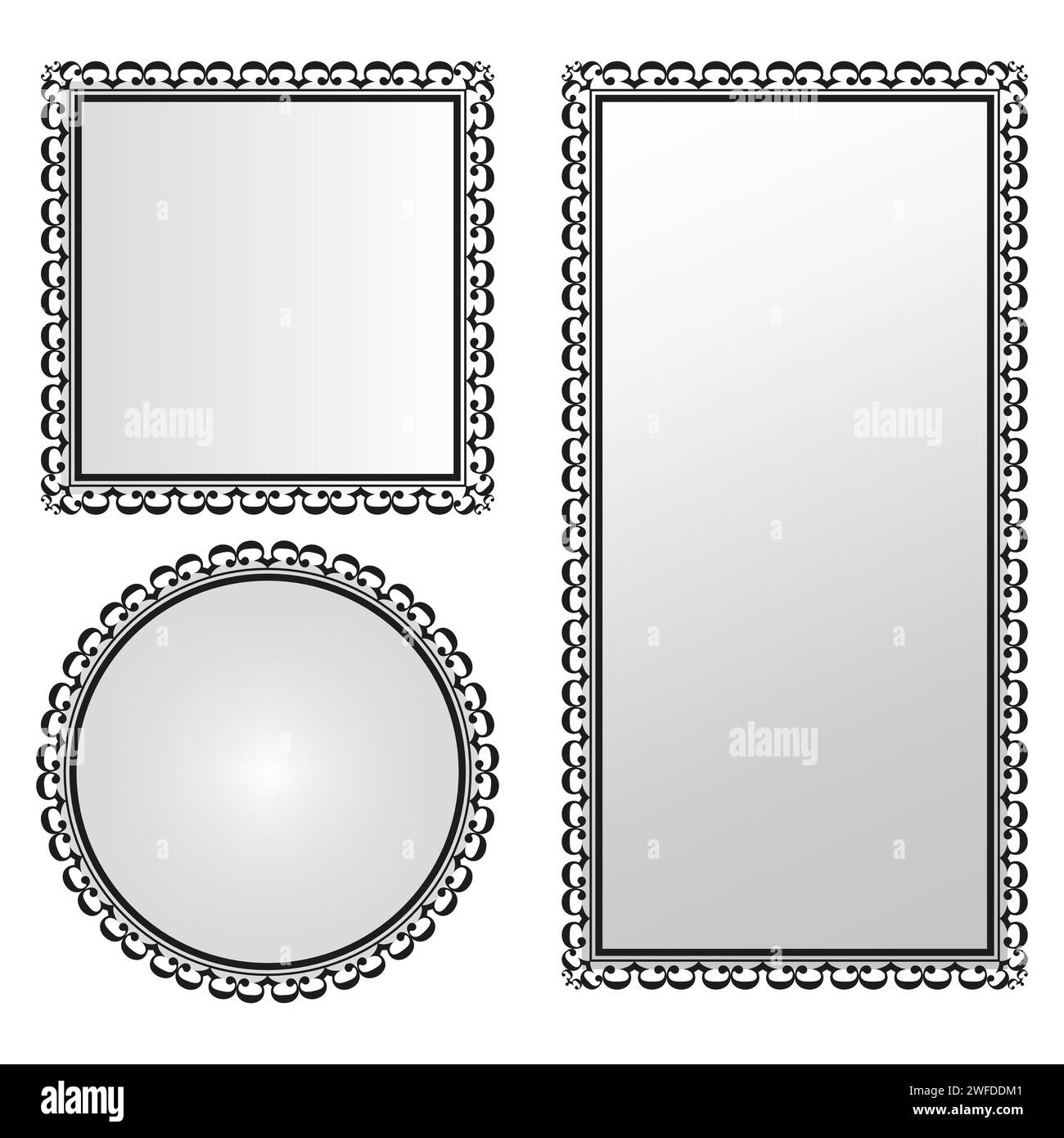 Mirrors set of different shapes isolated. Realistic mirror frame ... Mirrors set of different shapes isolated. Realistic mirror frame ...