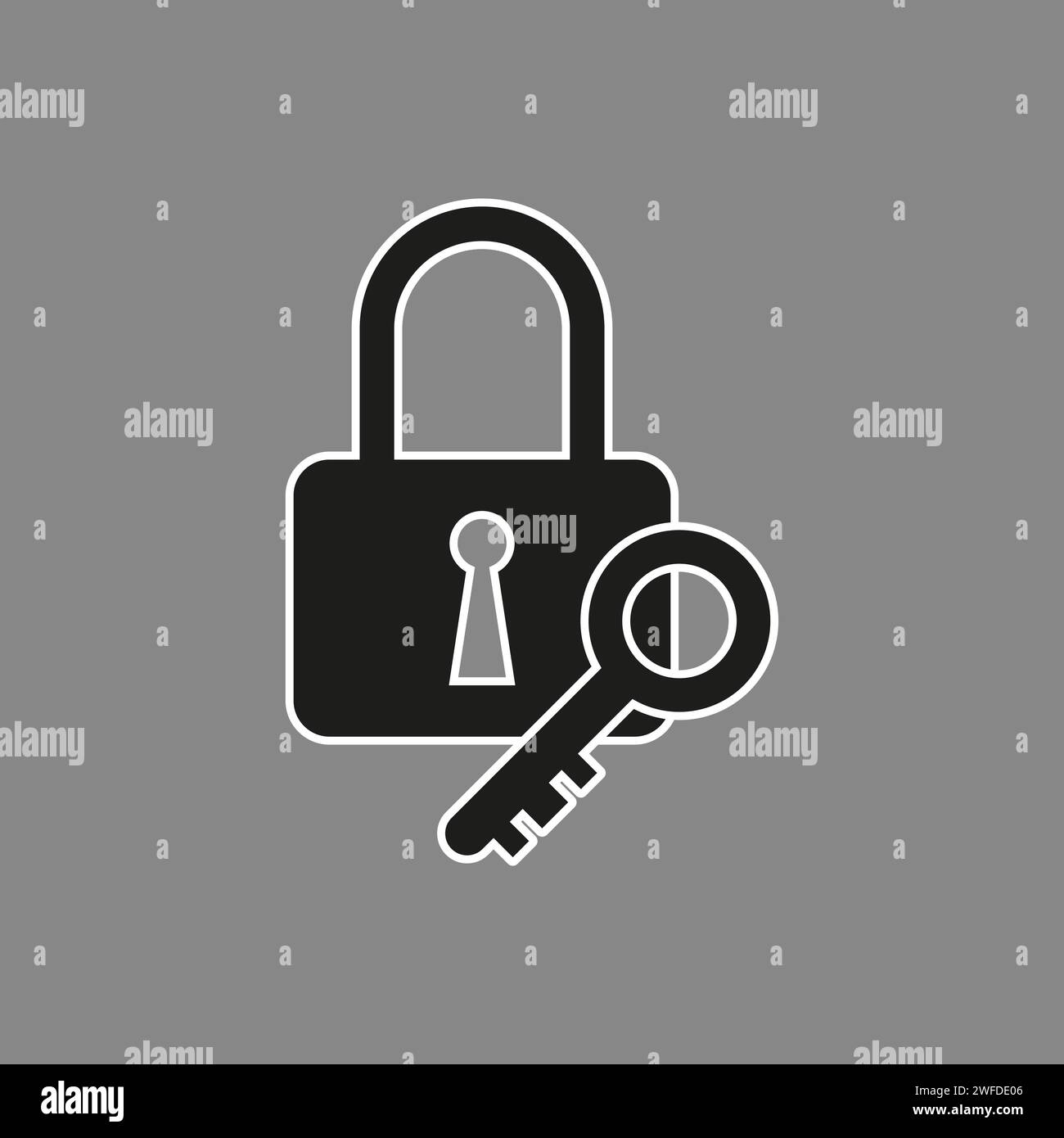 Lock key icon in flat style. Computer interface. Vector illustration ...