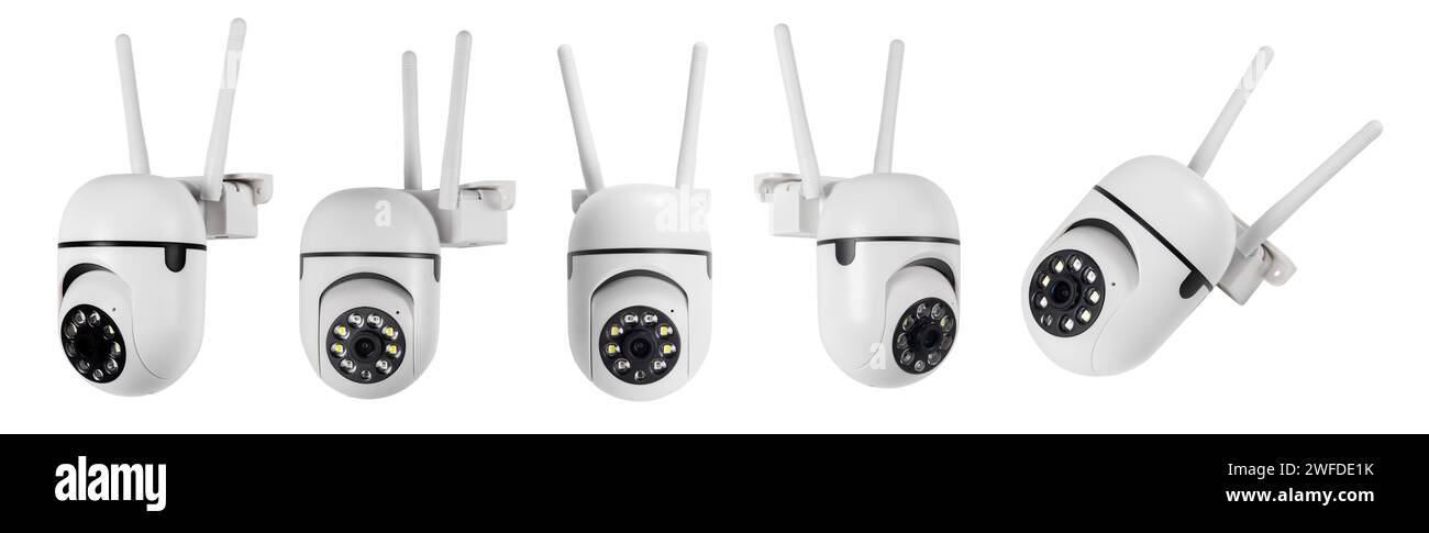 Set of modern ip CCTV camera isolated on white background. Intelligent ...