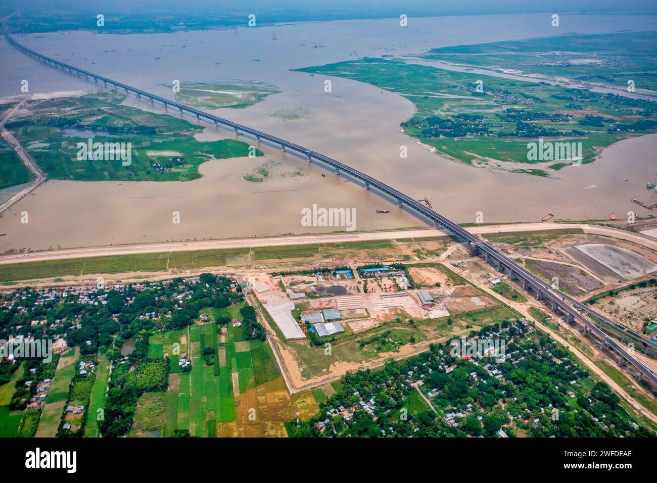 Aerial view of Padma bridge, over the padma river, Mawa, Munsiganj ...