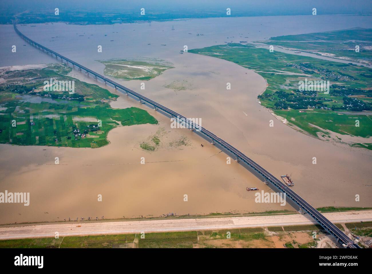 Aerial view of Padma bridge, over the padma river, Mawa, Munsiganj ...