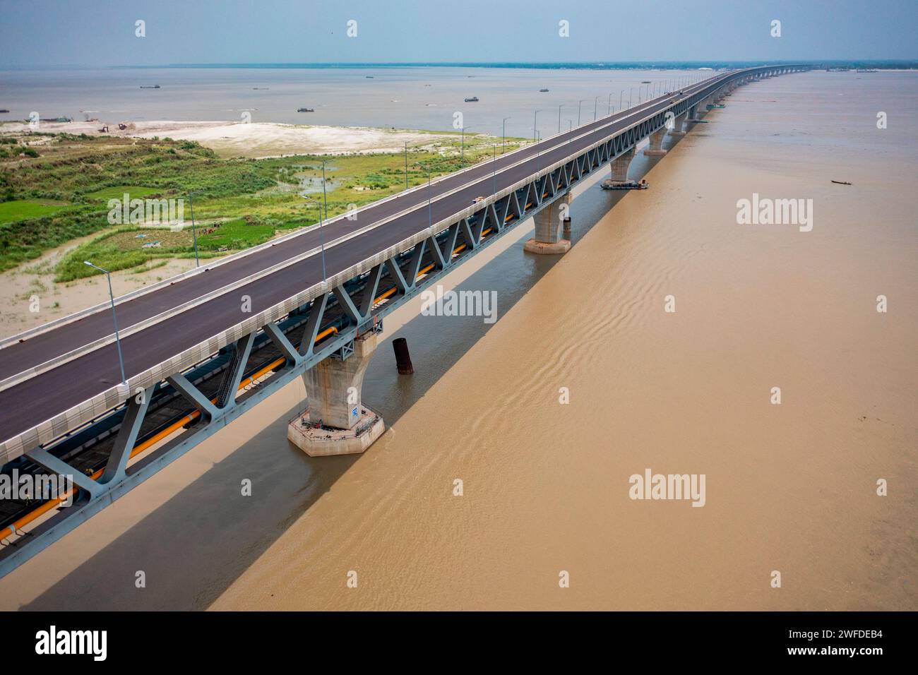 Aerial view of Padma bridge, over the padma river, Mawa, Munsiganj ...