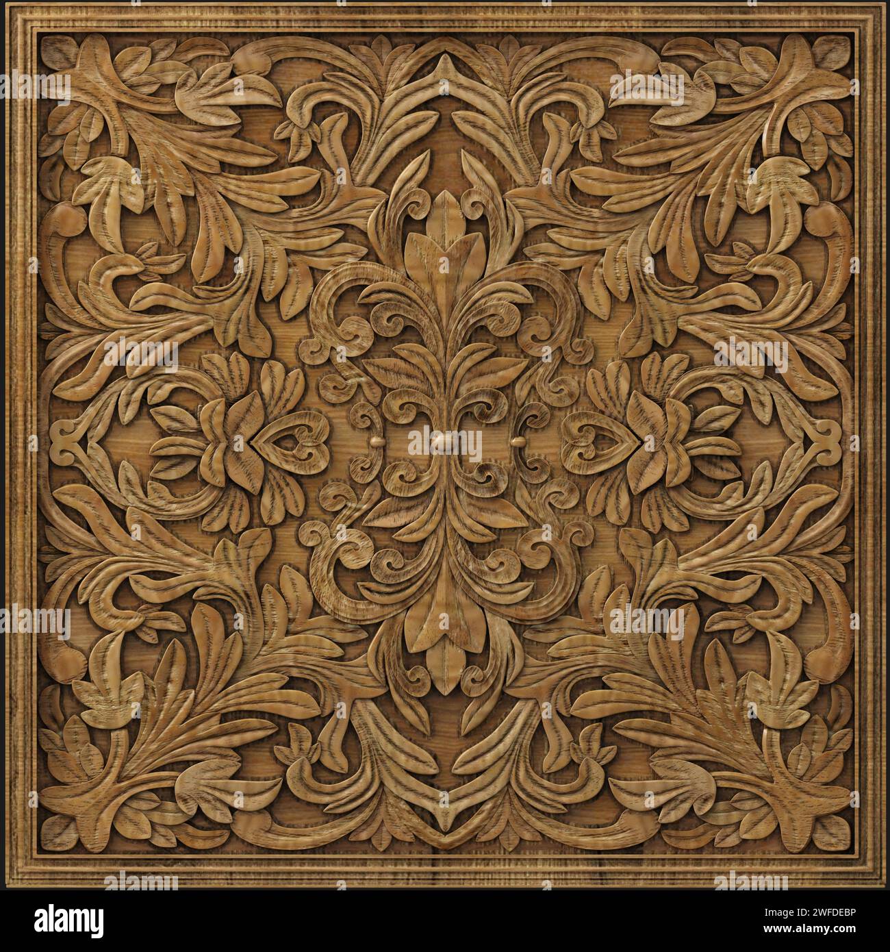 Background wooden carved panel baroque ornament Stock Photo - Alamy