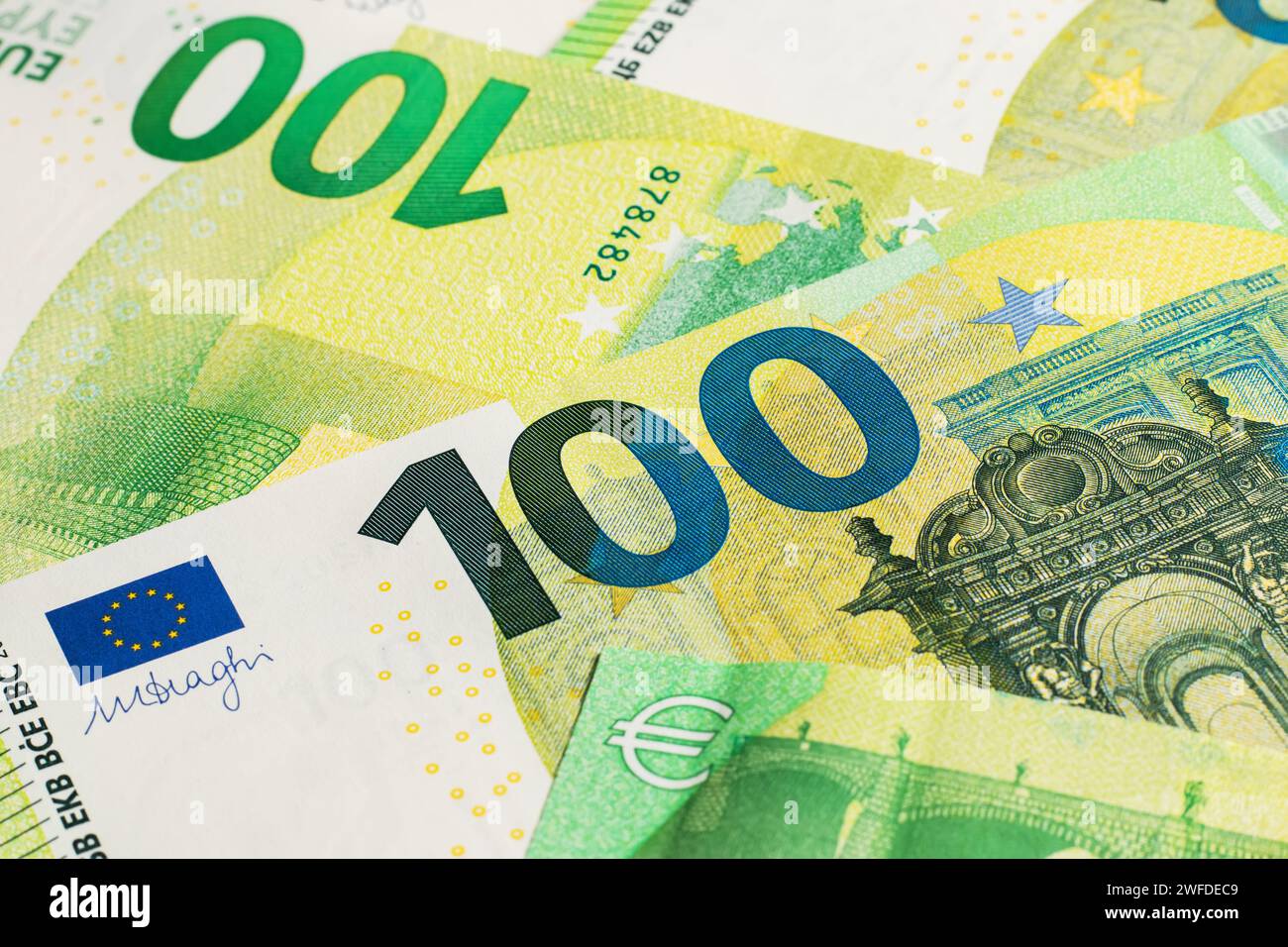 many banknotes of 100 Euro, the European currency, the concept of ...