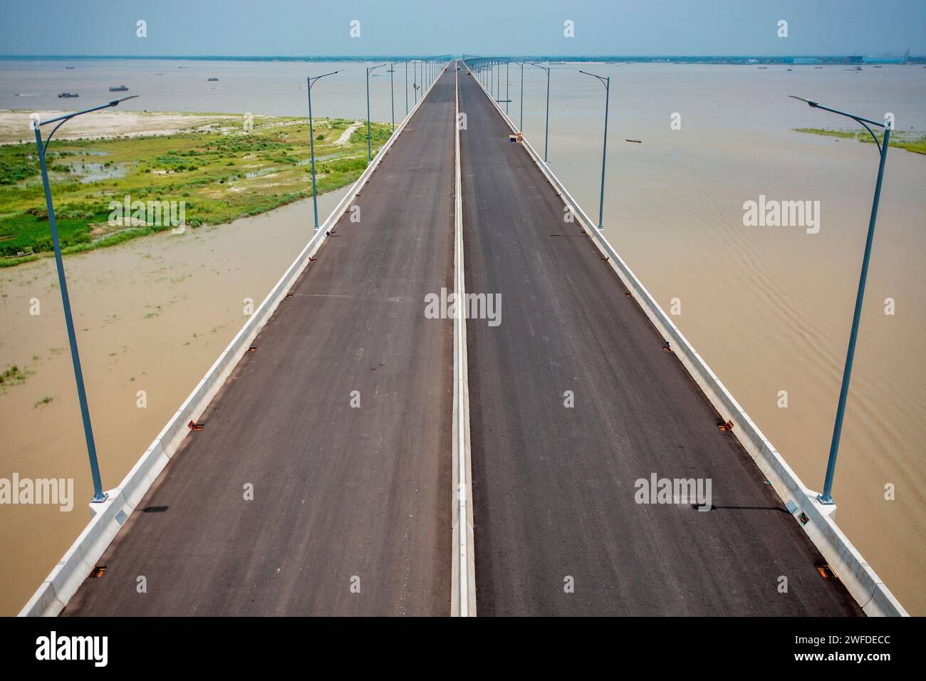 Aerial view of Padma bridge, over the padma river, Mawa, Munsiganj ...