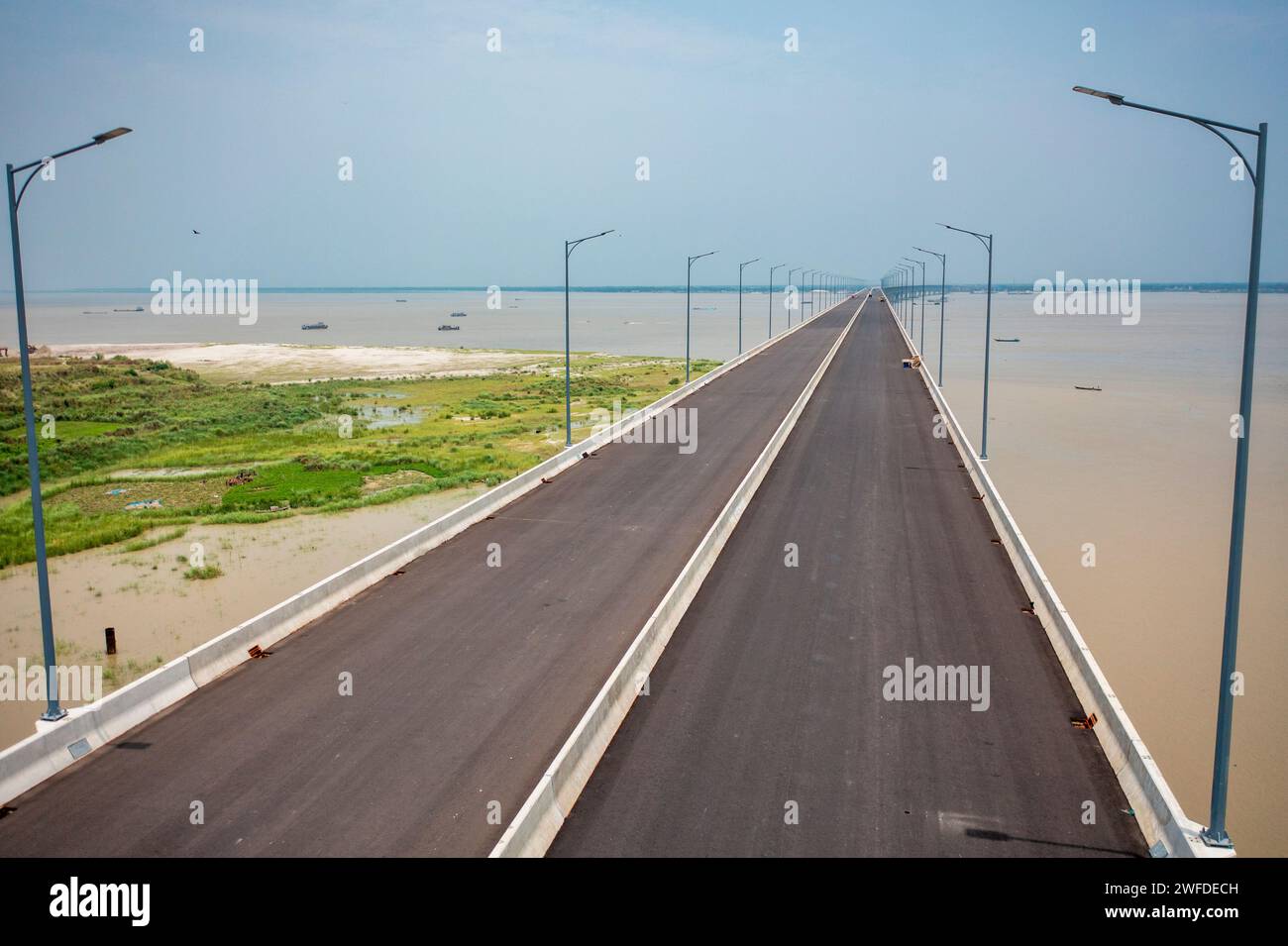 Aerial view of Padma bridge, over the padma river, Mawa, Munsiganj ...