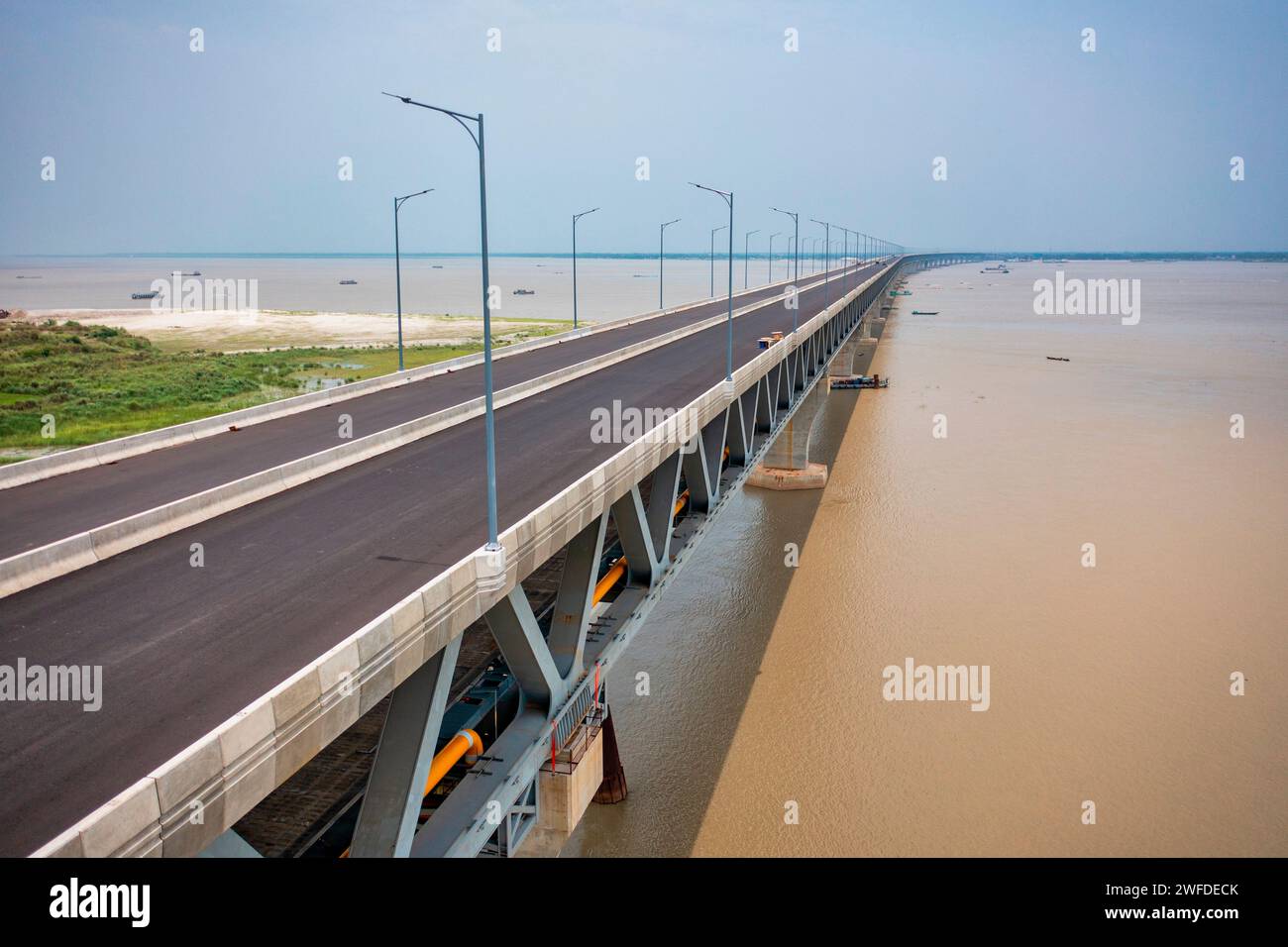 Aerial view of Padma bridge, over the padma river, Mawa, Munsiganj ...