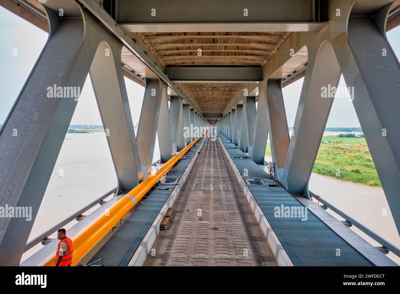 Aerial view of Padma bridge, over the padma river, Mawa, Munsiganj ...