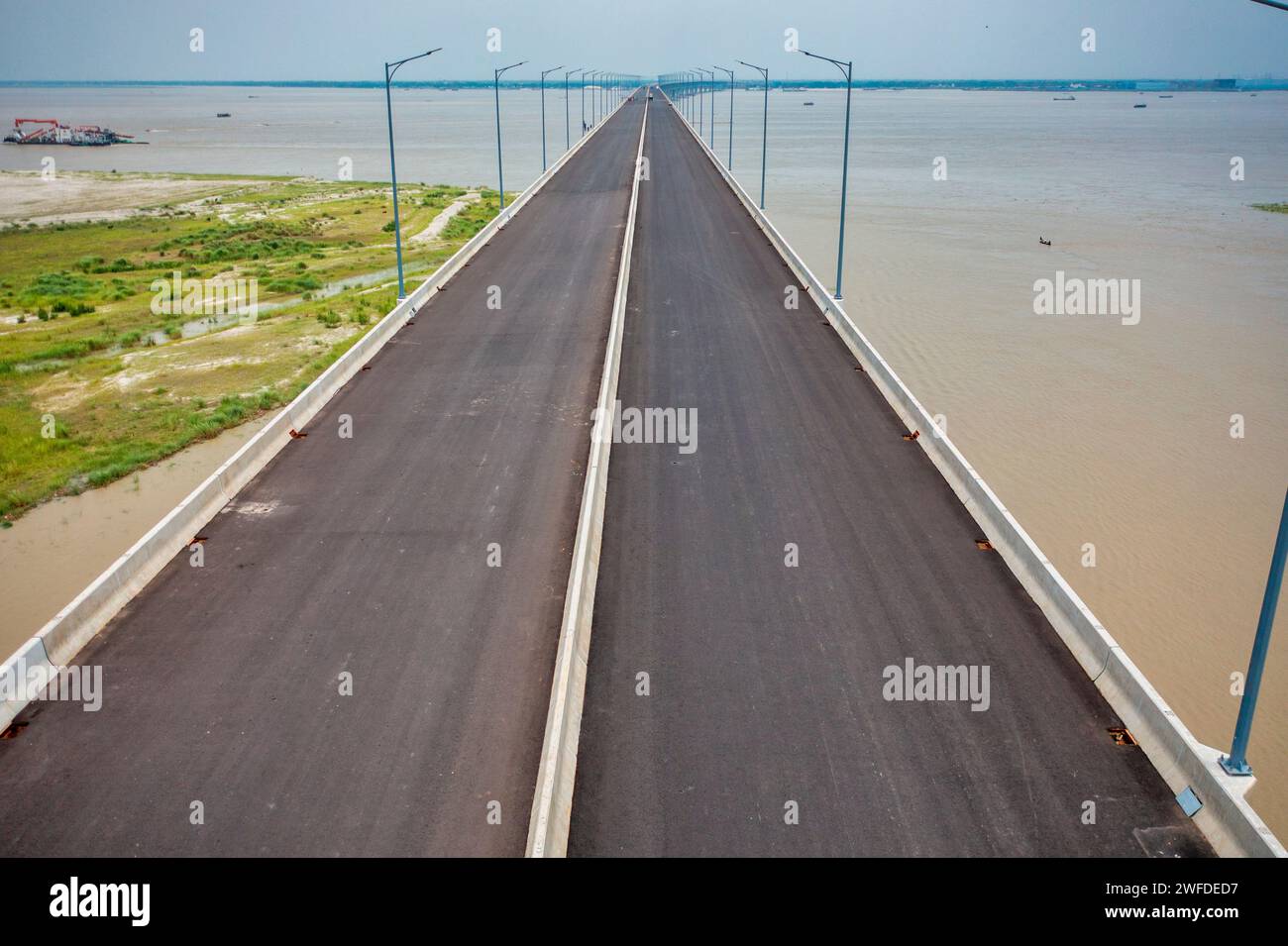 Aerial view of Padma bridge, over the padma river, Mawa, Munsiganj ...