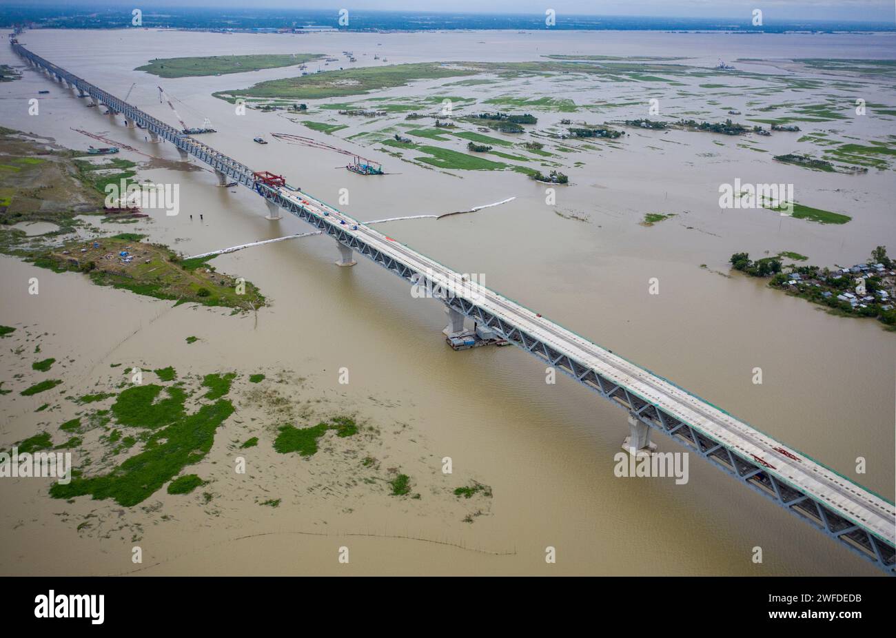 Aerial view of Padma bridge, over the padma river, Mawa, Munsiganj ...