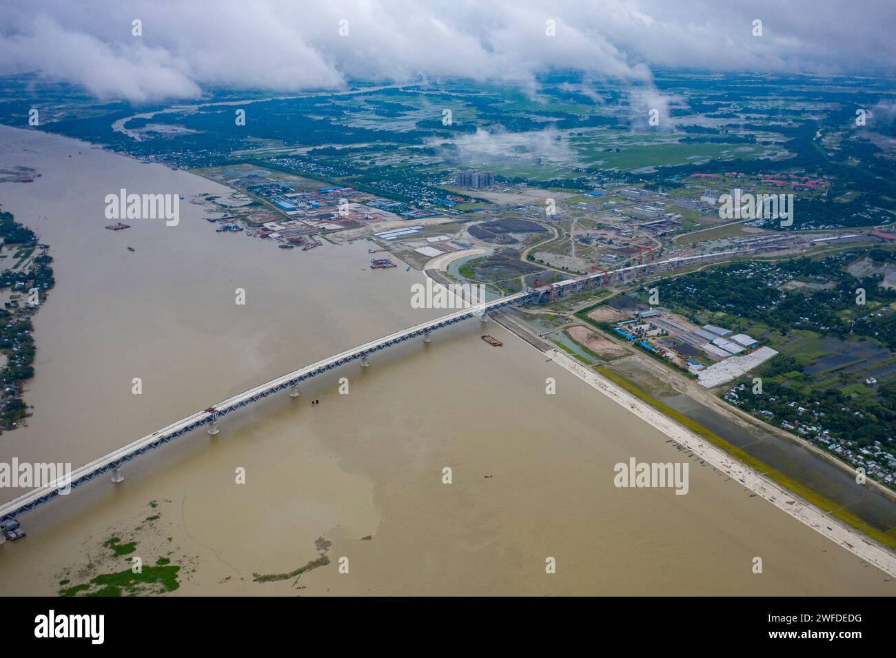 Aerial view of Padma bridge, over the padma river, Mawa, Munsiganj ...