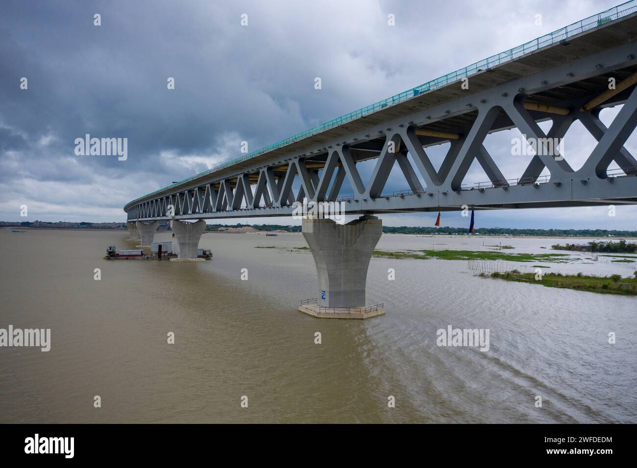 Aerial view of Padma bridge, over the padma river, Mawa, Munsiganj, Dhaka, Bangladesh Stock ...