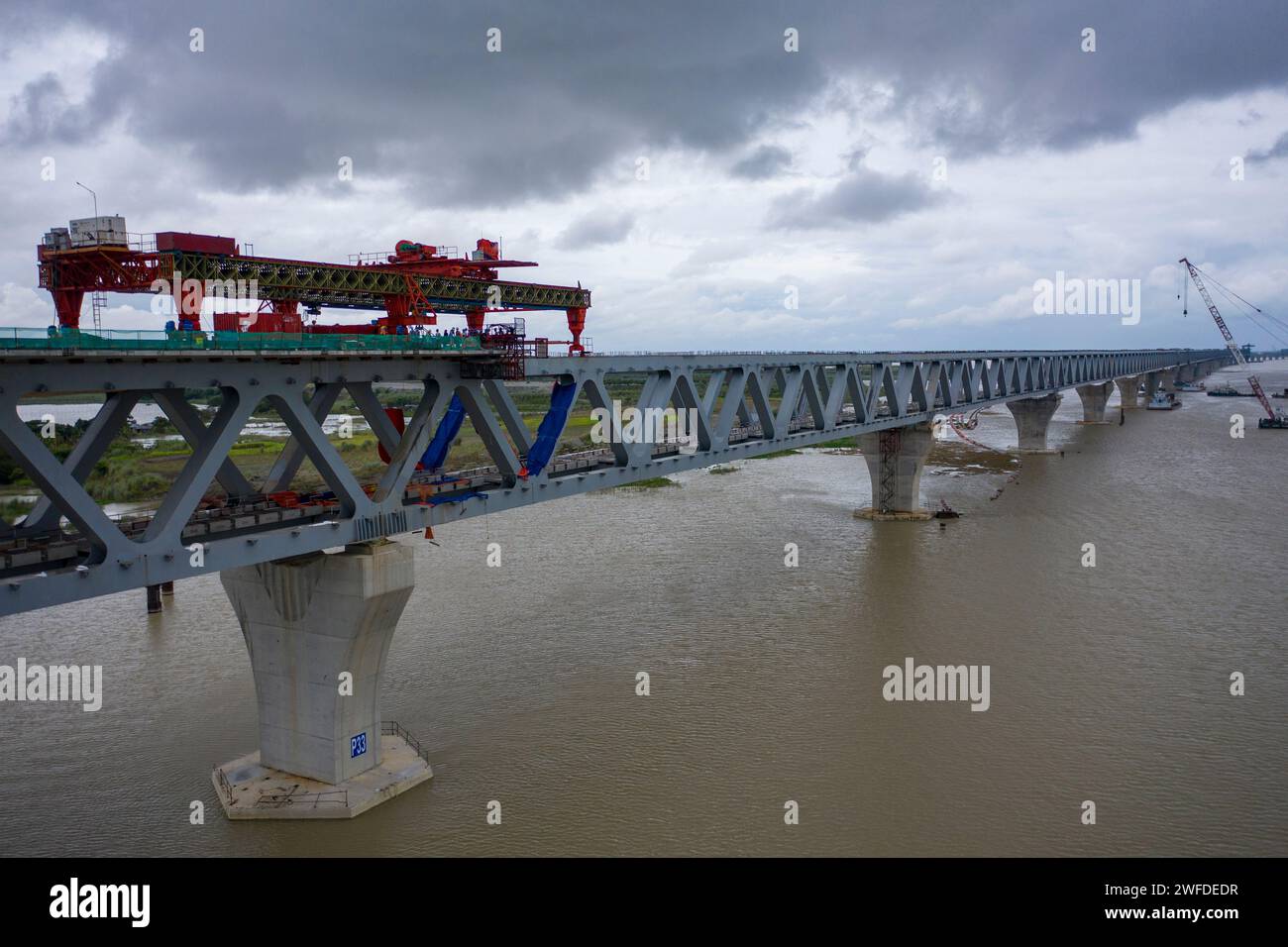 Aerial view of Padma bridge, over the padma river, Mawa, Munsiganj ...