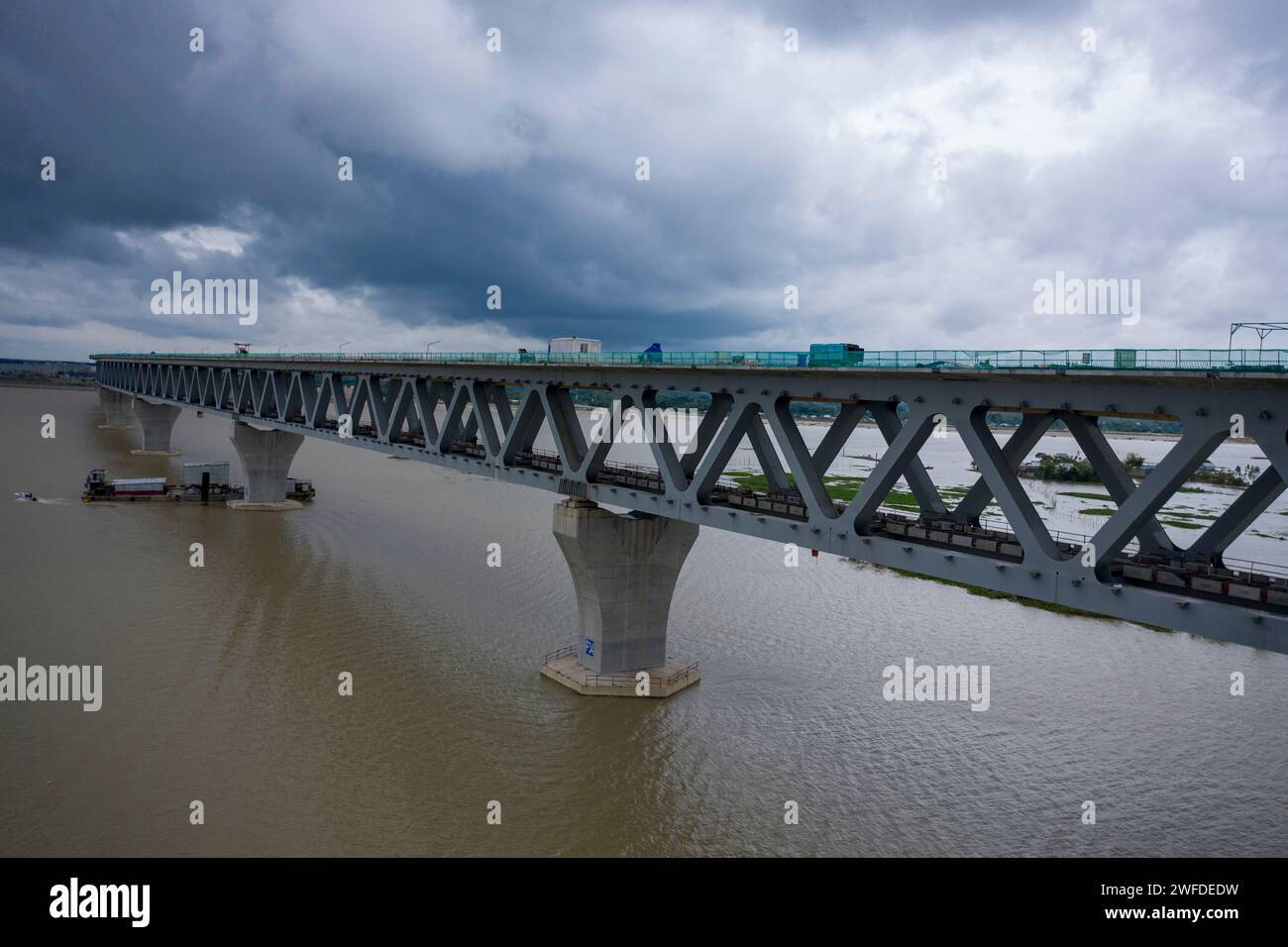 Aerial view of Padma bridge, over the padma river, Mawa, Munsiganj ...