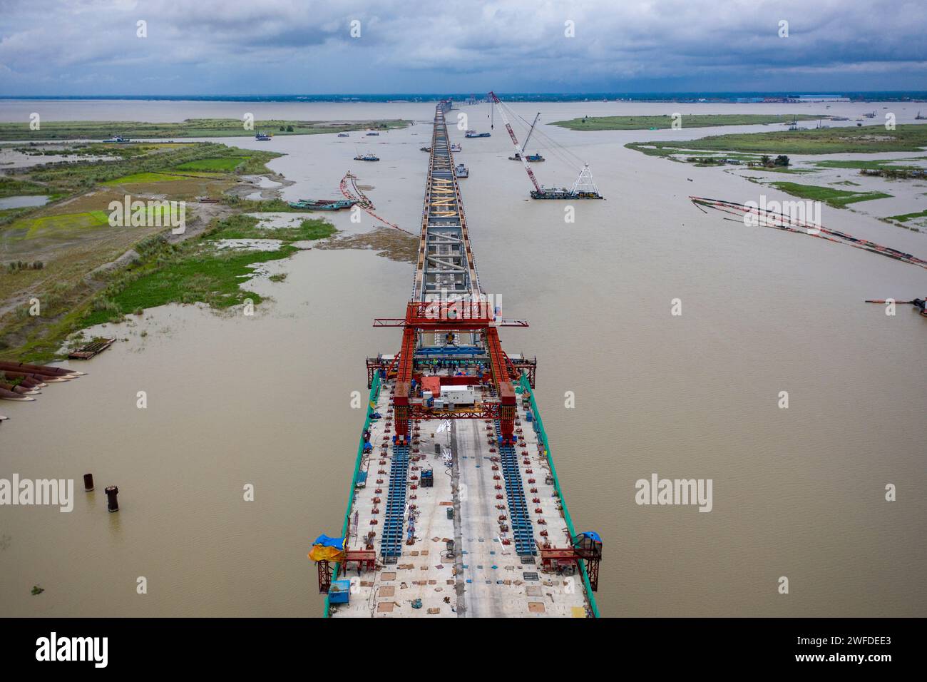 Aerial view of Padma bridge, over the padma river, Mawa, Munsiganj ...