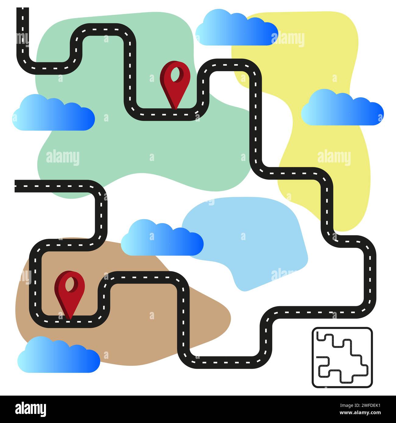 Road map and journey route infographics template. Winding road timeline ...