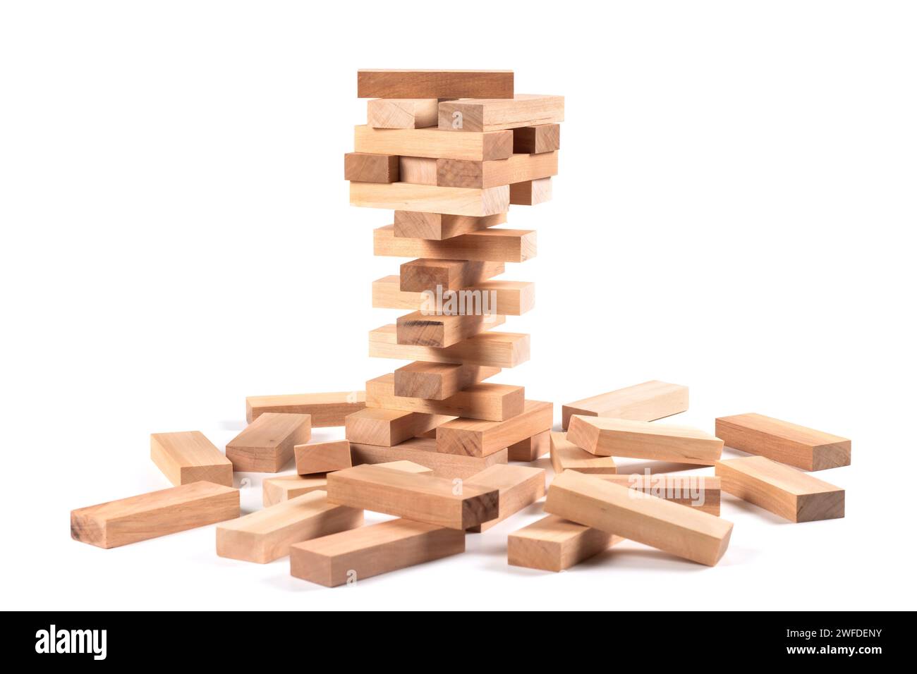 tower made of wooden blocks on white background Stock Photo - Alamy