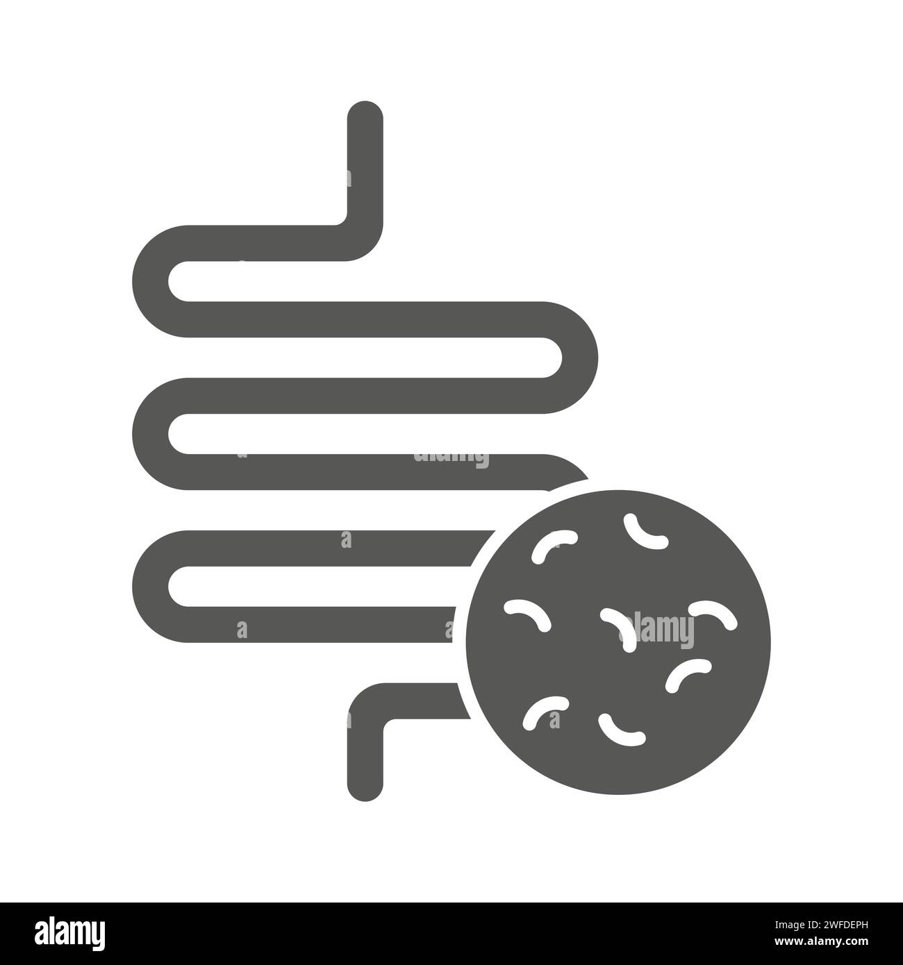 Intestine with bacteria line icon. Irritable bowel syndrome ...