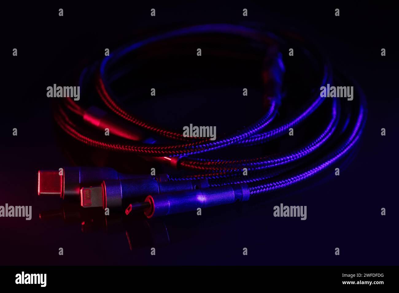 digital computer or smartphone cables. Usb type c, mini-usb, lightning ...