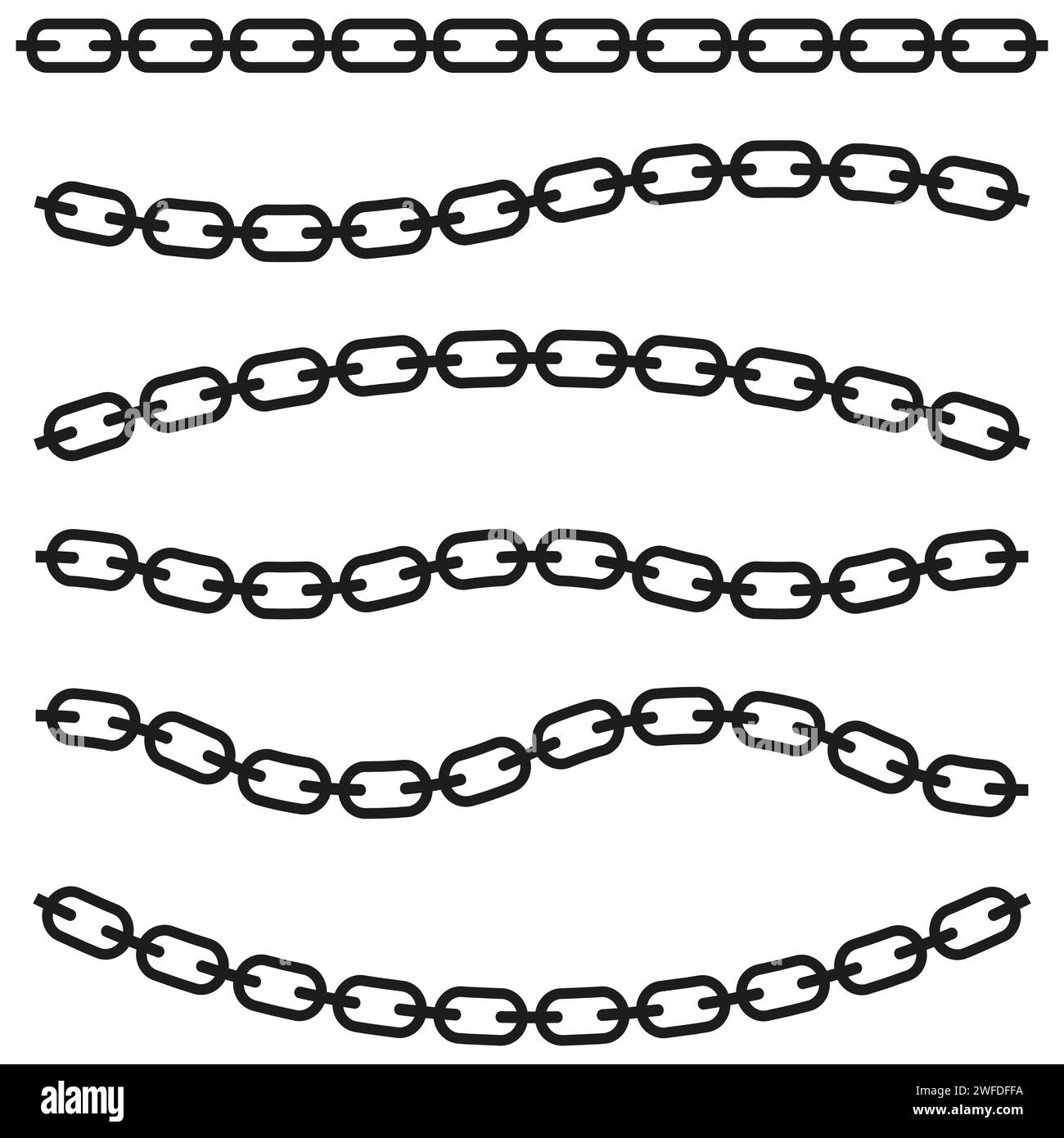 Set of chains. Curved, wavy, arcing straight chains. Vector ...