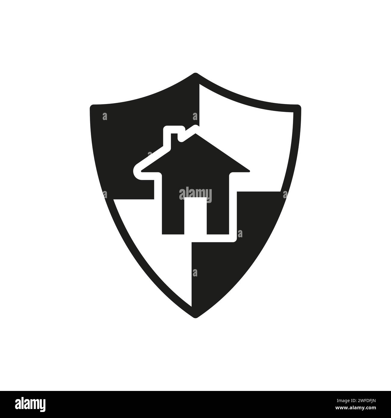 Home with shield icon. Residential house. Home protection sign. House ...
