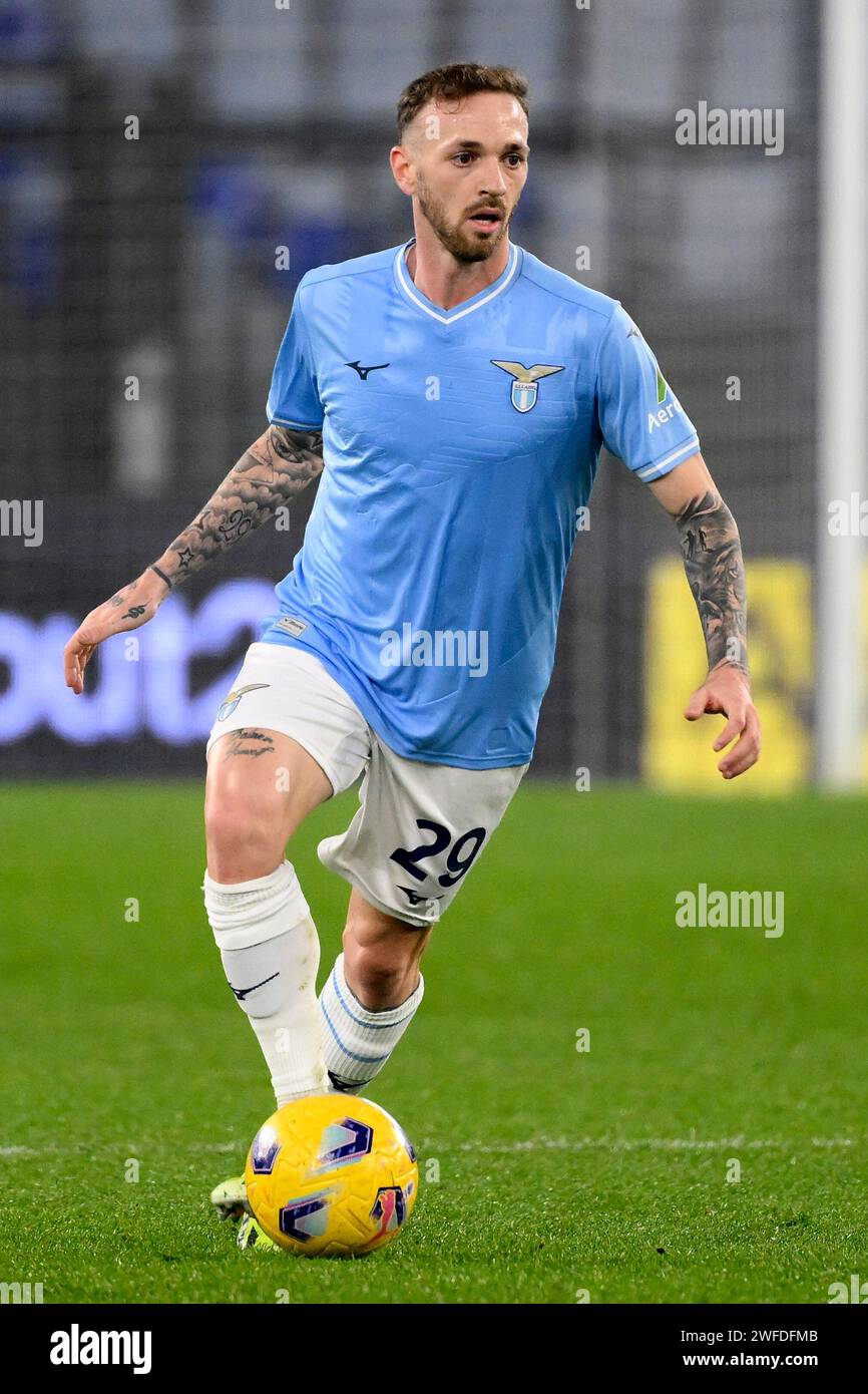 Manuel Lazzari of SS Lazio in action during the Serie A football match between SS Lazio and SSC ...
