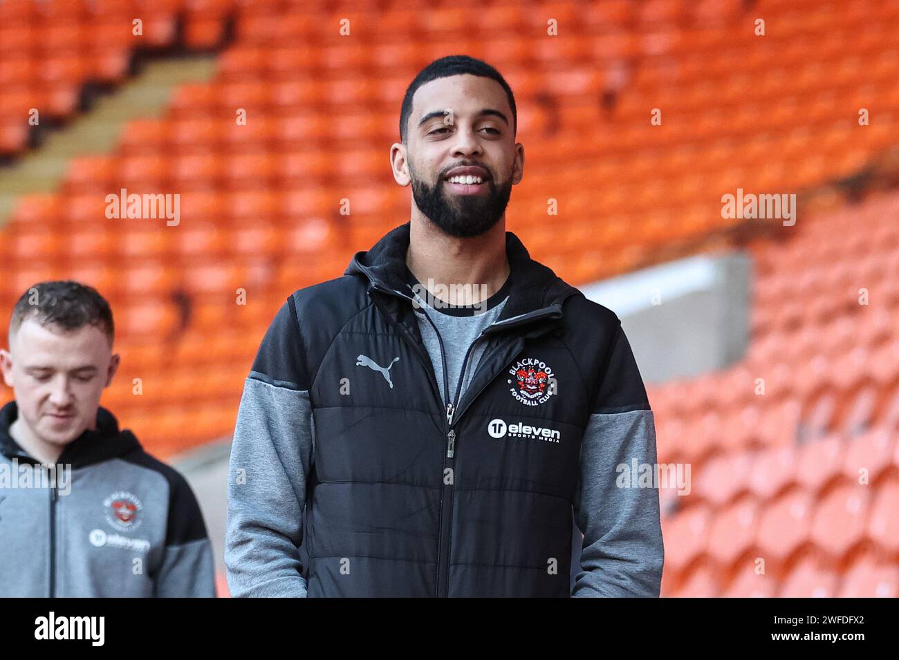 CJ Hamilton of Blackpool arrives during the Bristol Street Motors ...