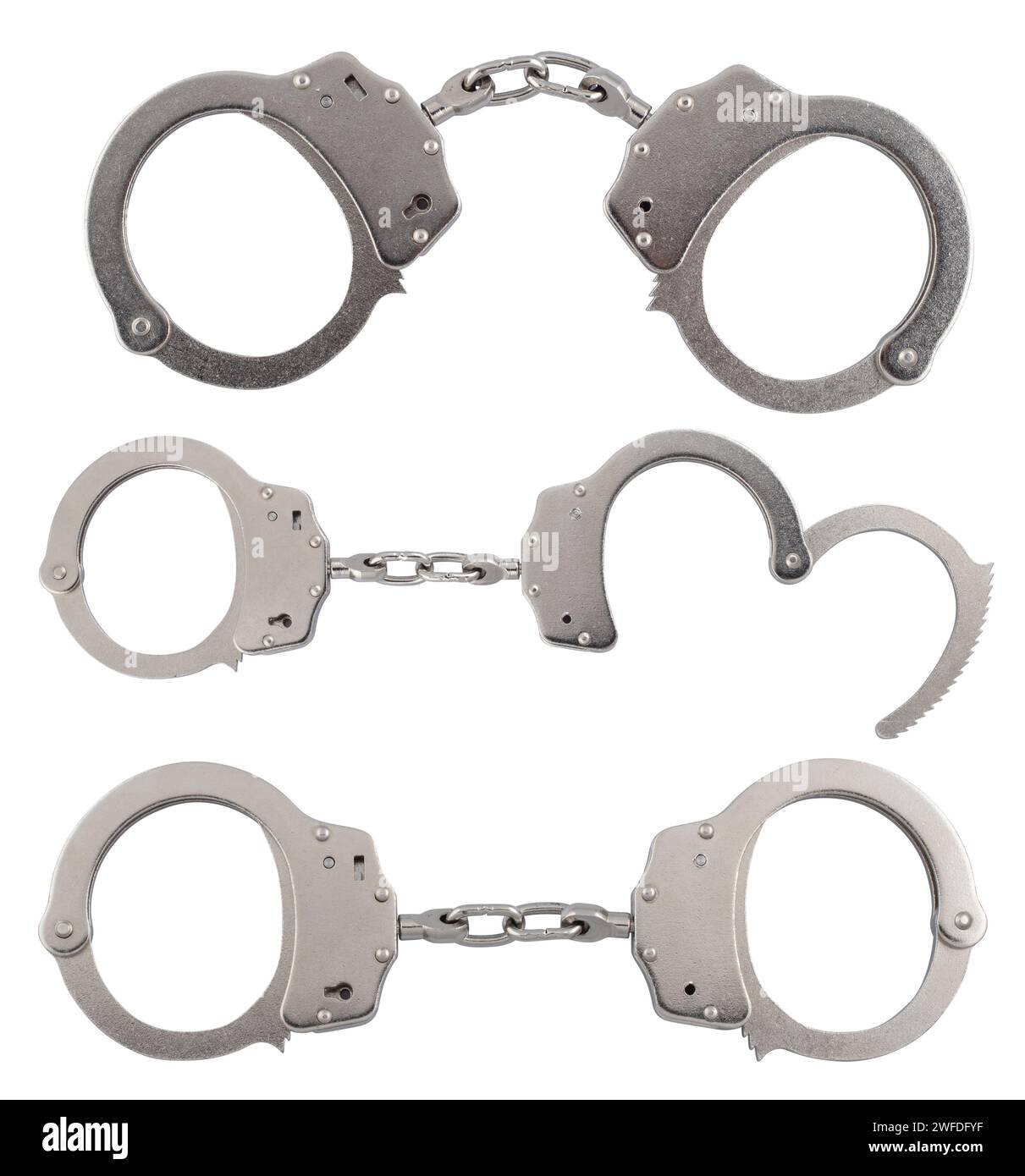 Metal handcuffs isolated on white background Stock Photo - Alamy