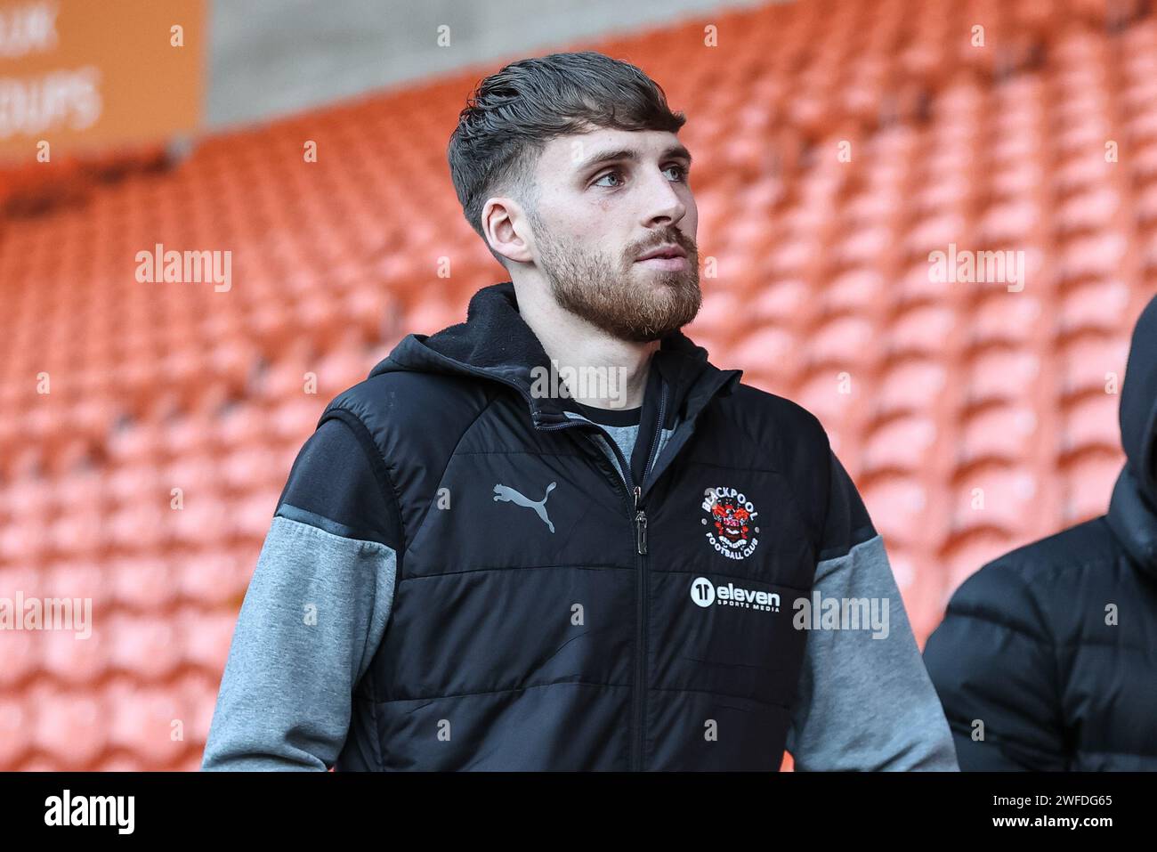 Daniel Grimshaw of Blackpool arrives during the Bristol Street Motors ...
