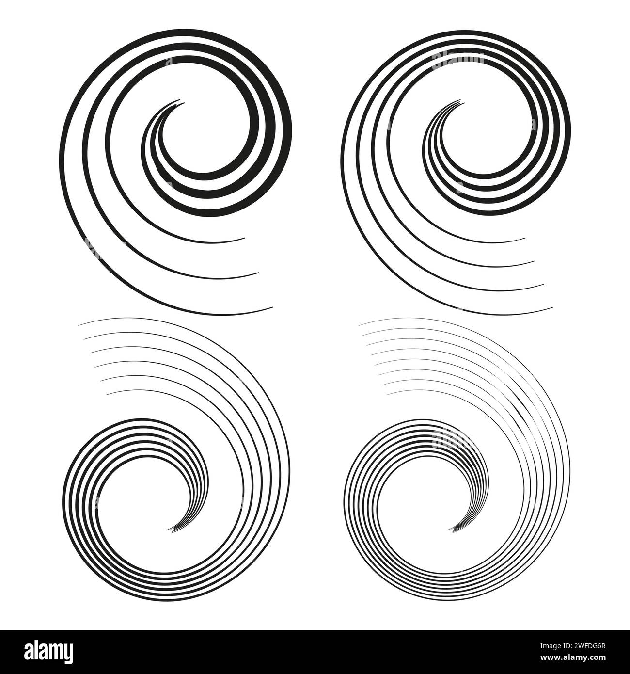 Spiral, swirl, twirl. Volute, helix, eddy and vortex shape. Radial ...
